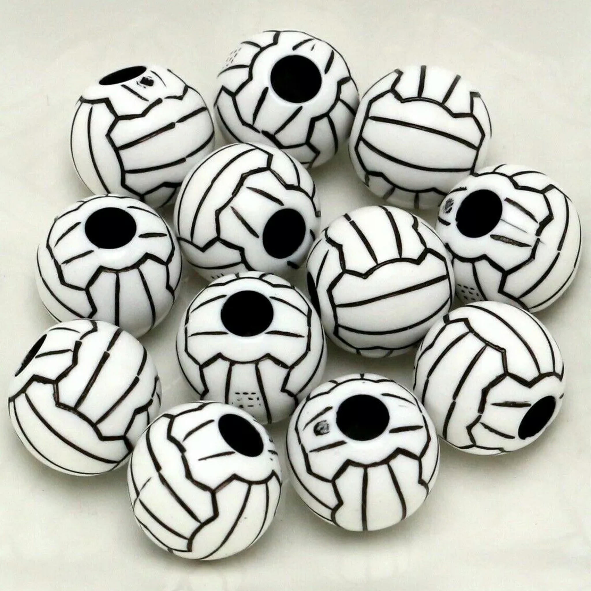 U8MO 100 Black and White Acrylic Sports Volleyball Pattern Round Beads ...