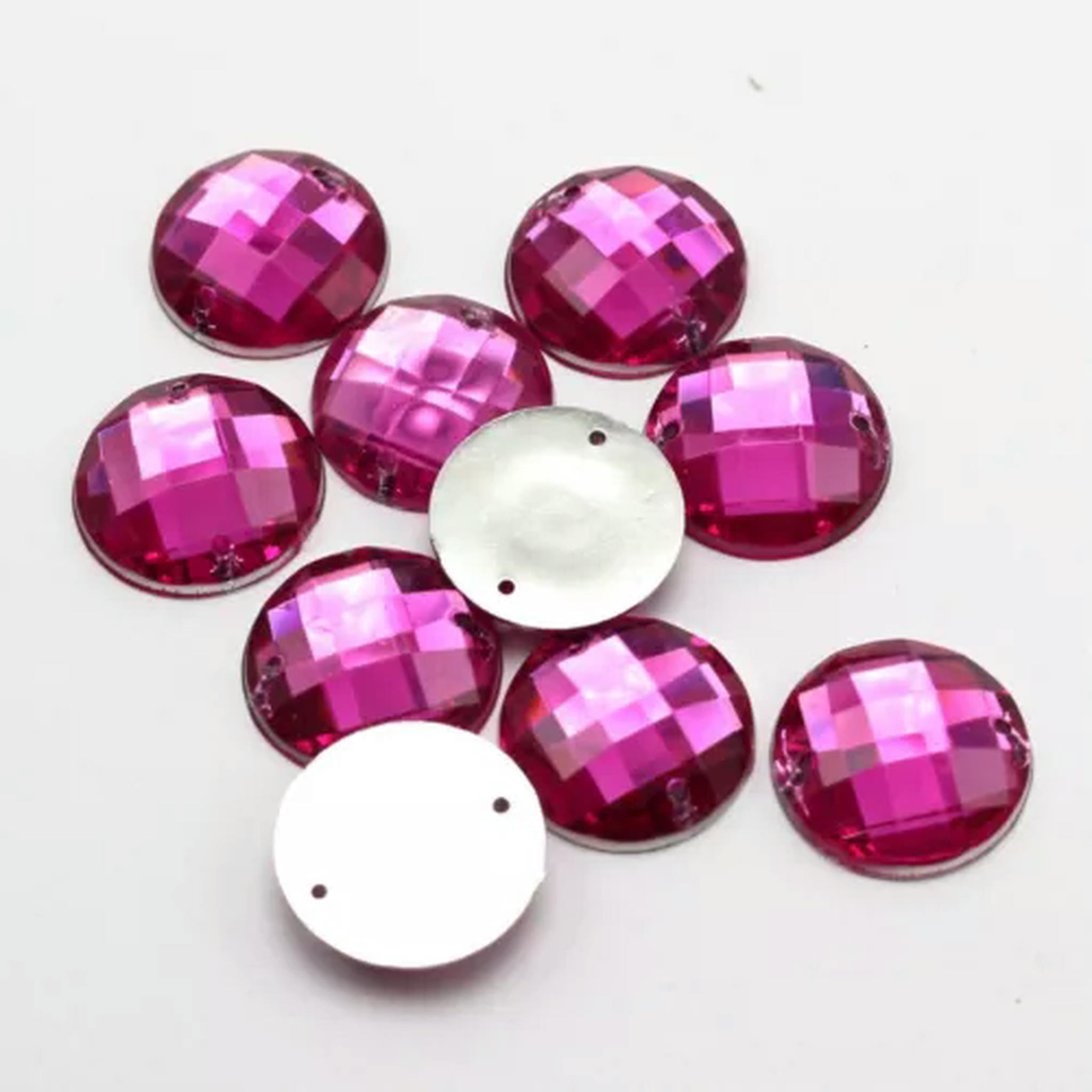 U8MO 100 Hot Pink Flatback Acrylic Round Sewing Rhinestone Gems 16mm ...