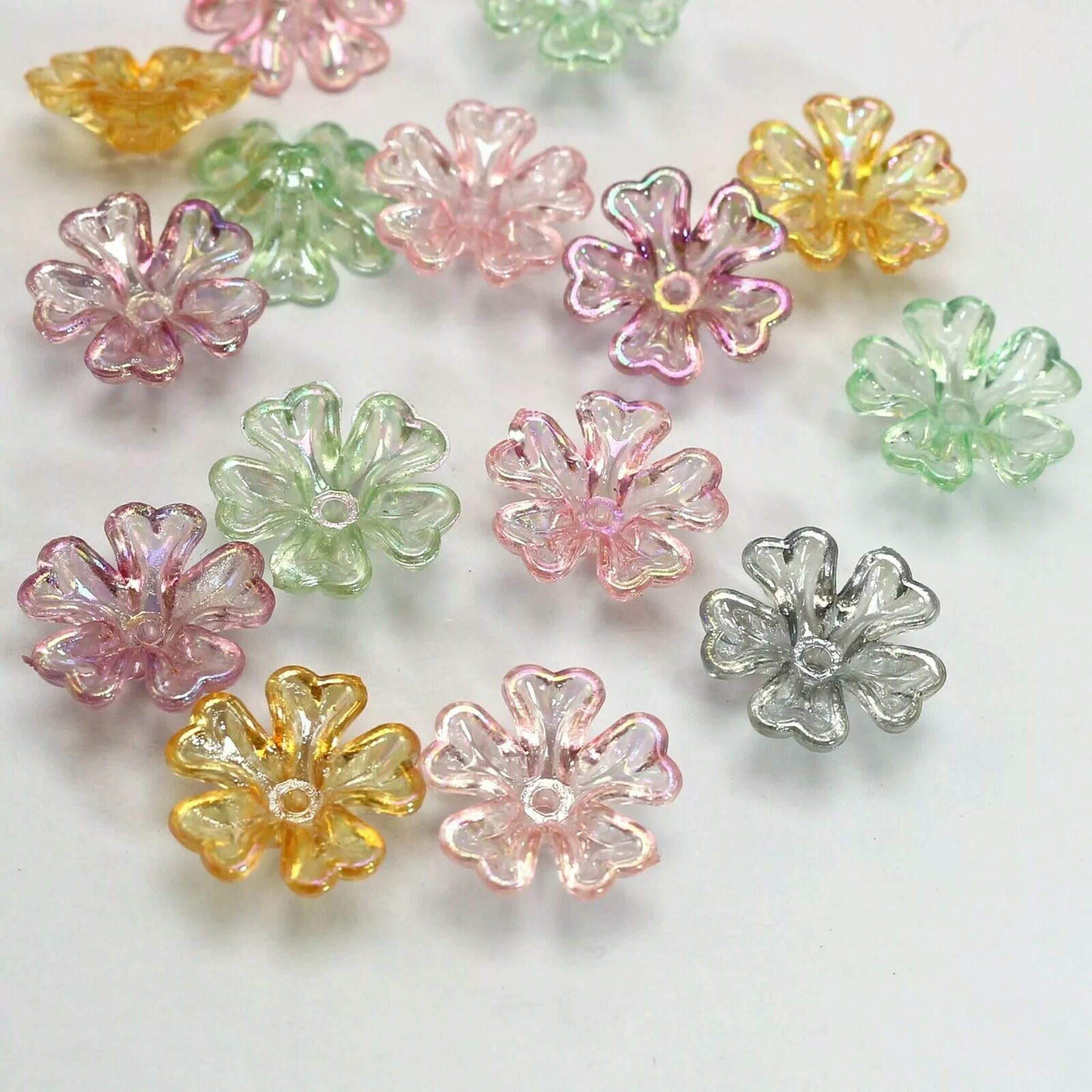 U8MO 100 Mixed Color Transparent AB Flower Beads Cap 16mm Center Hole ...