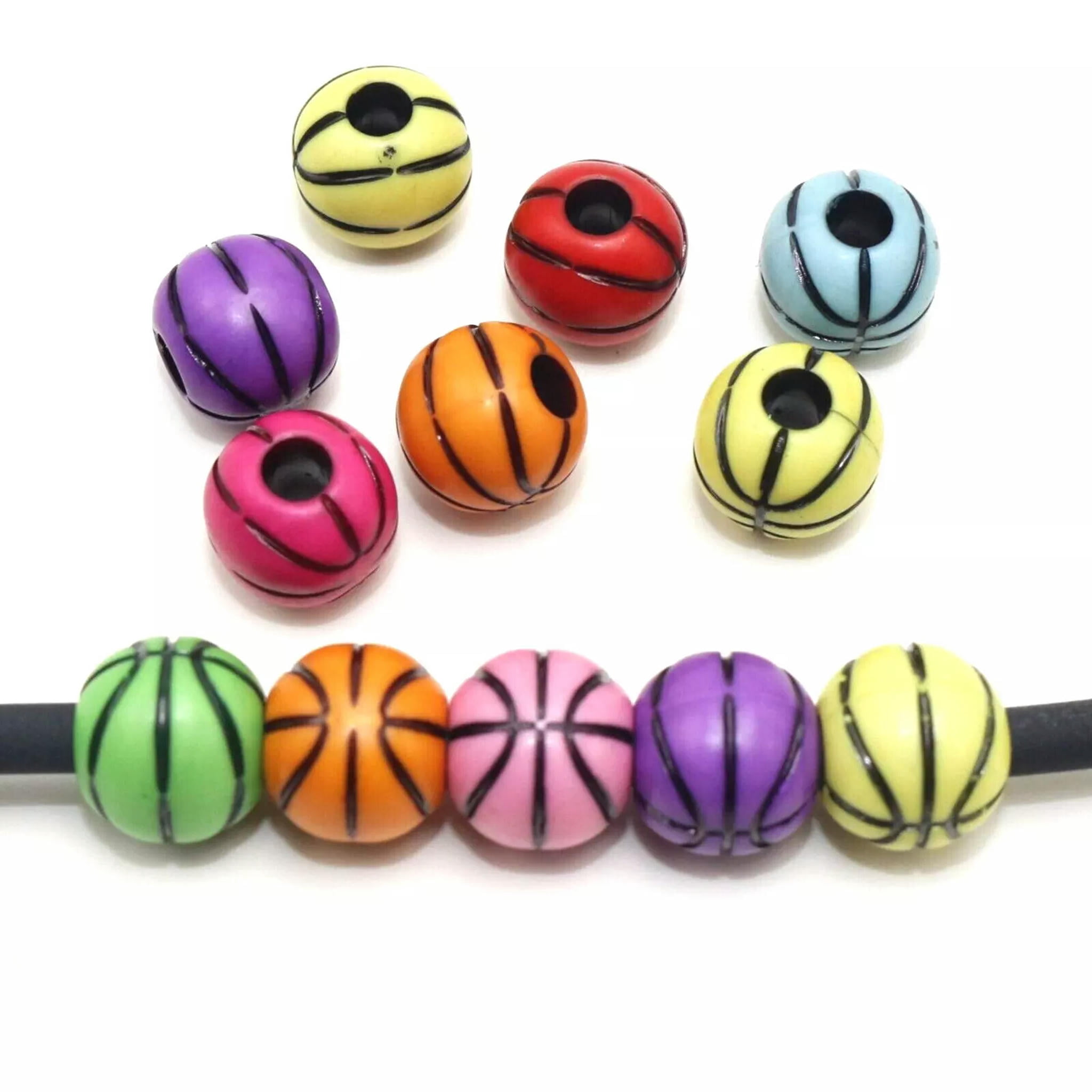 U8MO 100 Mixed Colour Acrylic BasketBall Round Beads 12mm Sports Pony ...