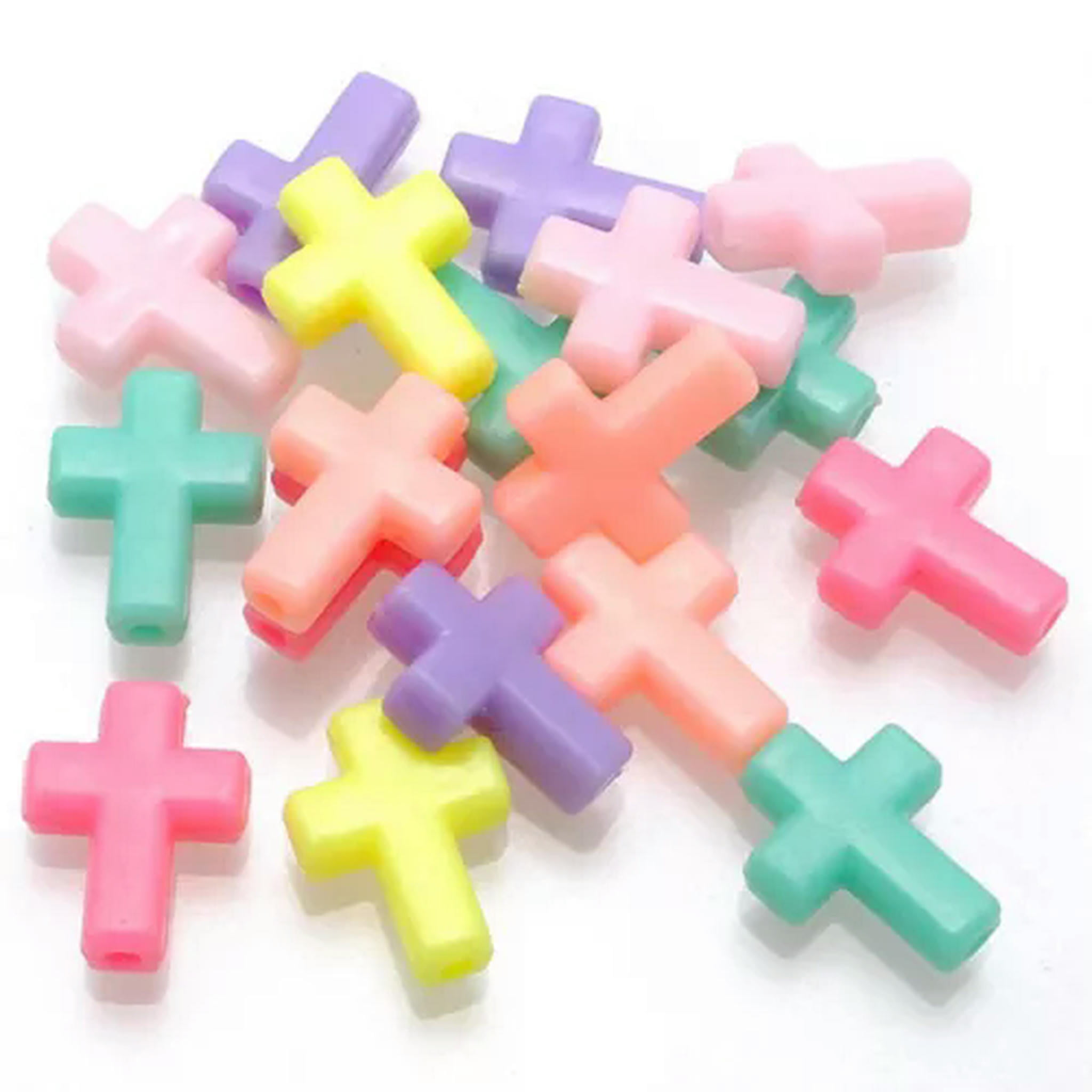 U8MO 100 Mixed Pastel Color Acrylic Cross Beads Charms 16X12mm Jewelry ...