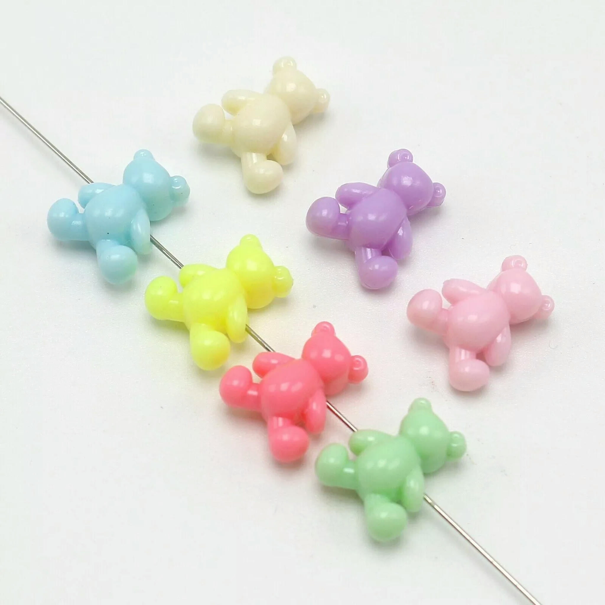 U8MO 100 Mixed Pastel Color Acrylic Cute Bear Beads 13X11mm Kids Crafts ...