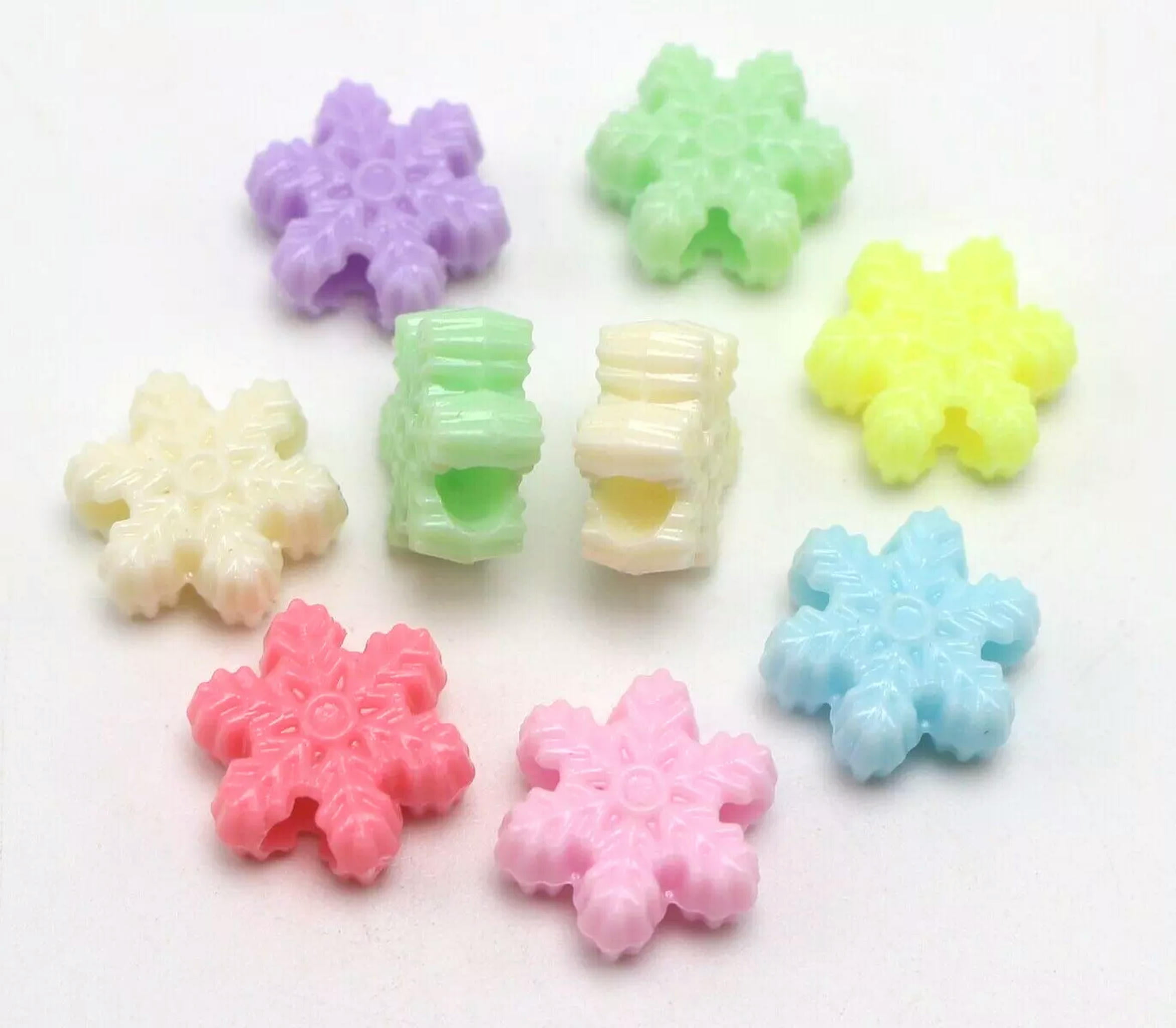 U8MO 100 Mixed Pastel Color Acrylic Snowflake Pony Beads 16mm for Kids ...