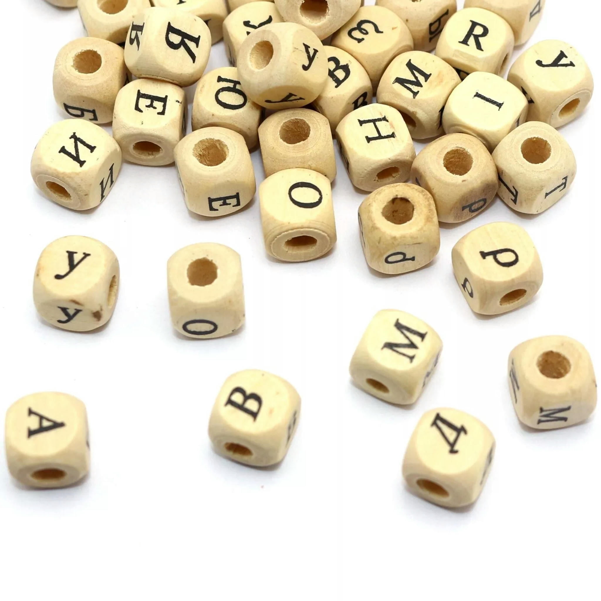 U8MO 100 Natural Color Assorted Russian Alphabet Letter Cube Wood Beads ...