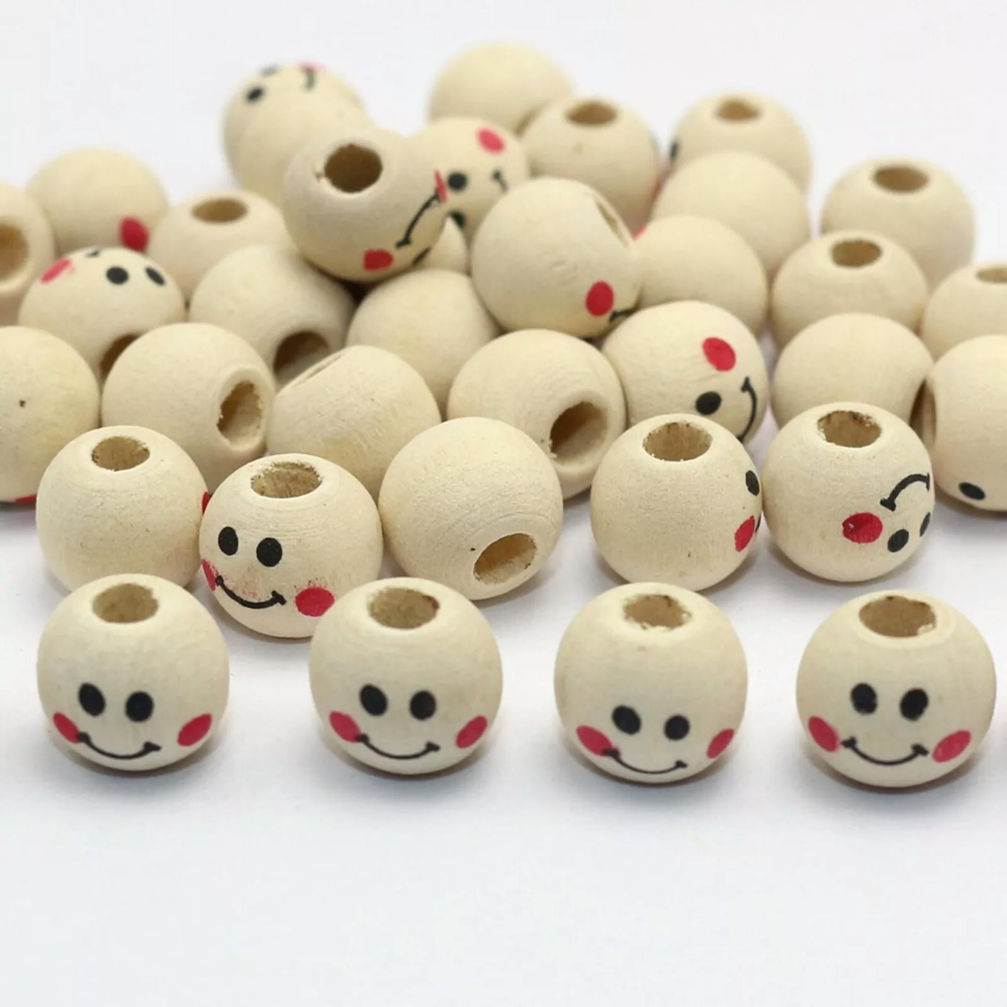 U8MO 100 Natural Color Cute Smiley Face Expression Smooth Round Wood ...