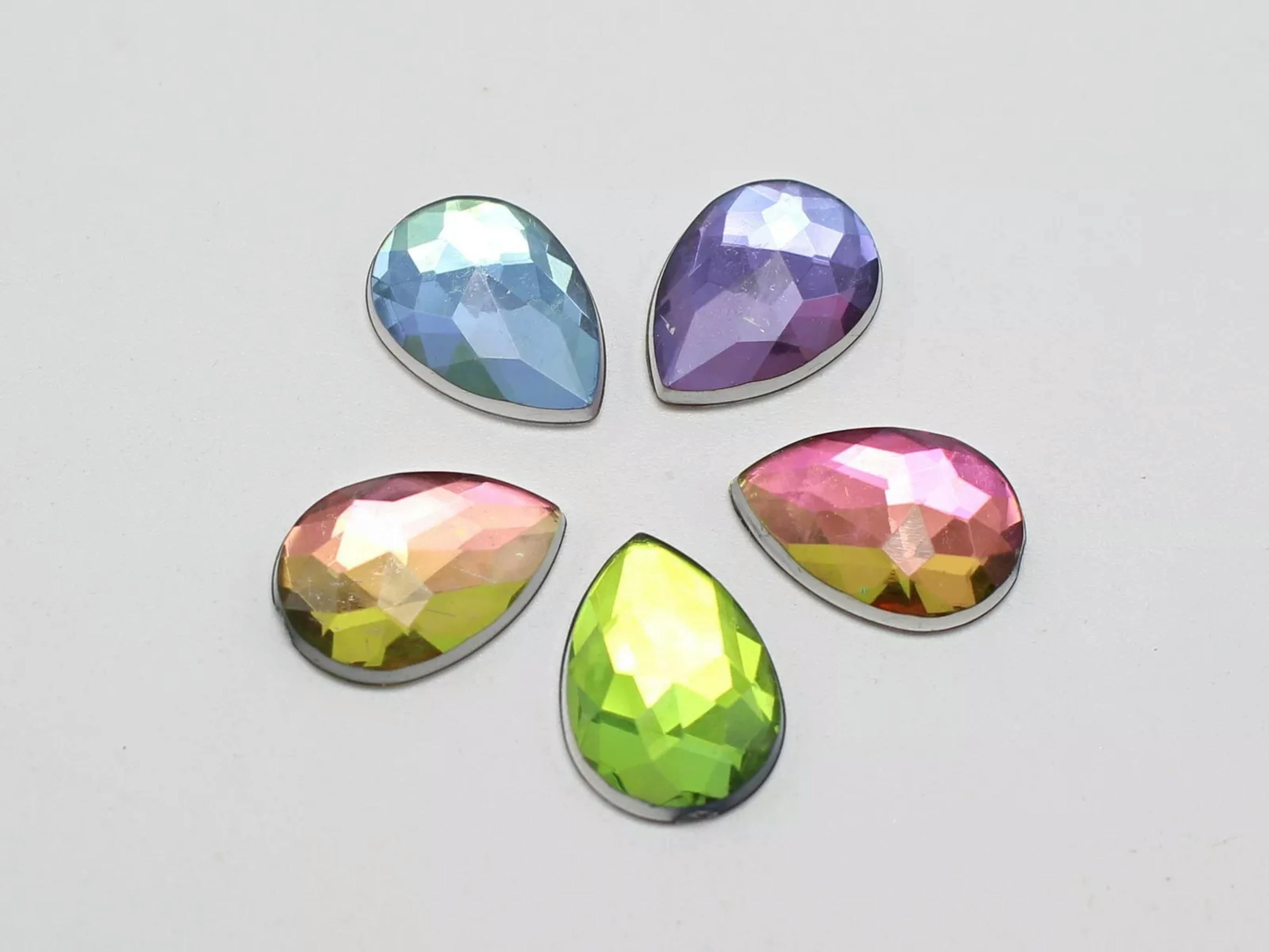 U8MO 100 Rainbow AB Acrylic Flatback Faceted Teardrop Rhinestone Gems ...