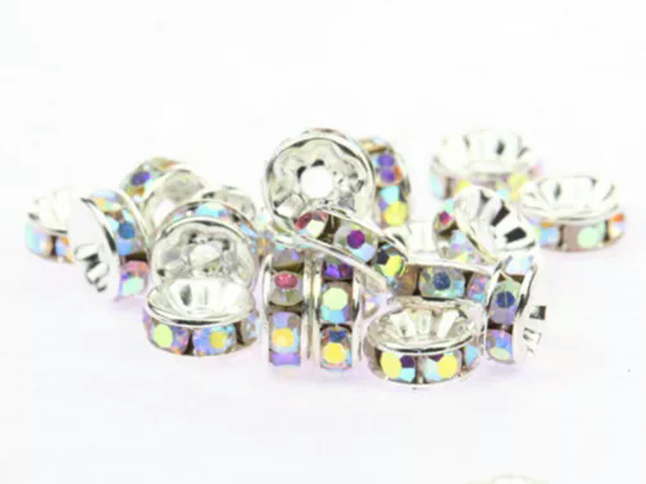 U8MO 100 Silver Crystal Rhinestone Rondelle Spacers Beads 6mm 8mm 10mm ...