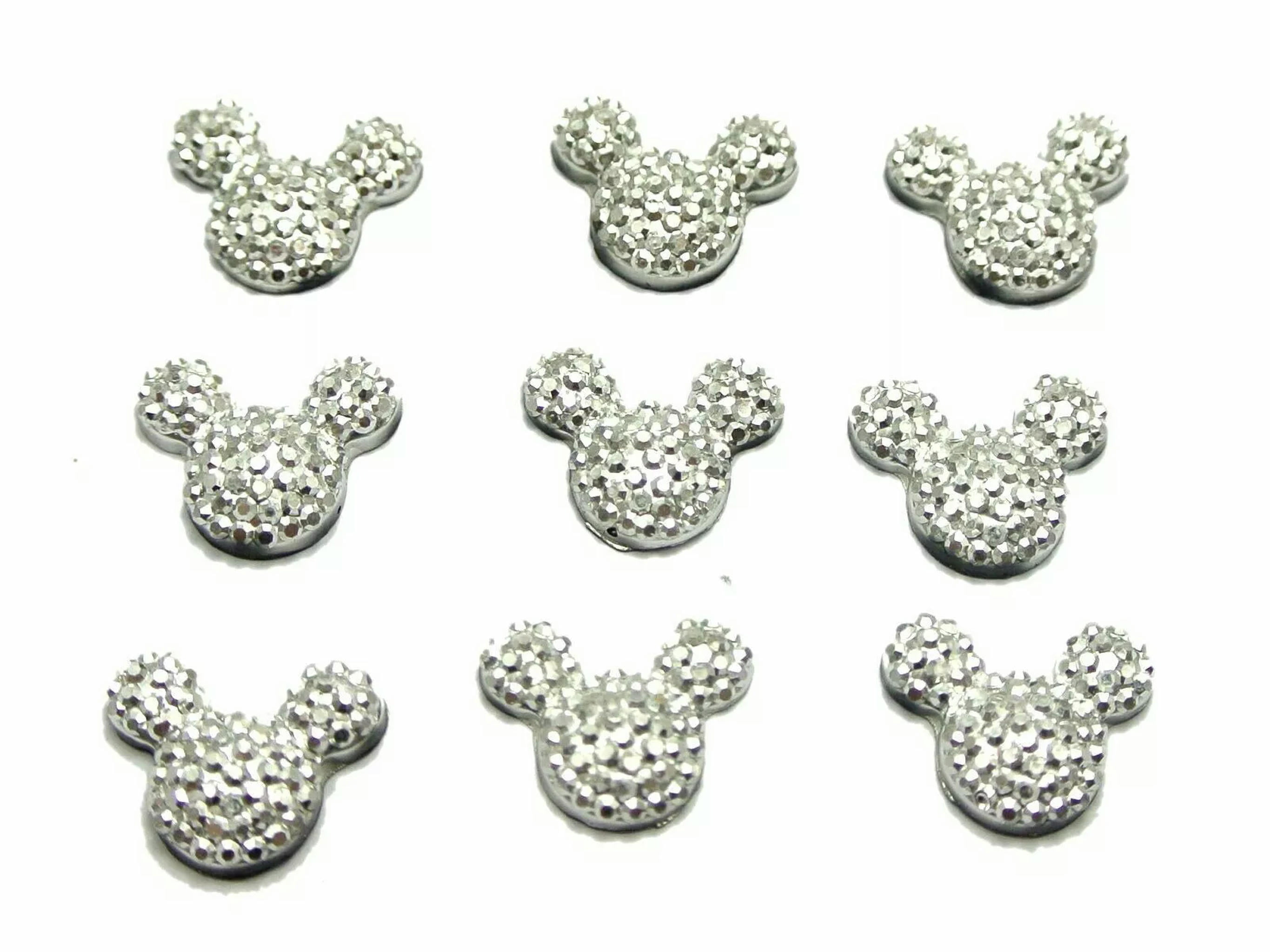 U8MO 100 Silver Flatback Resin Dotted Rhinestone Gems Mouse Head ...