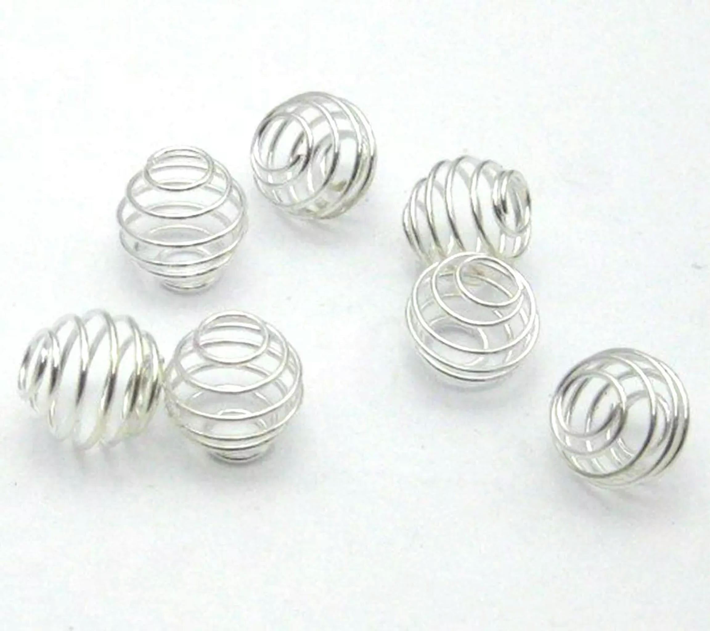 U8MO 100 Silver Plated Spiral Bead Cages 8X8mm Findings Jewelry Making ...