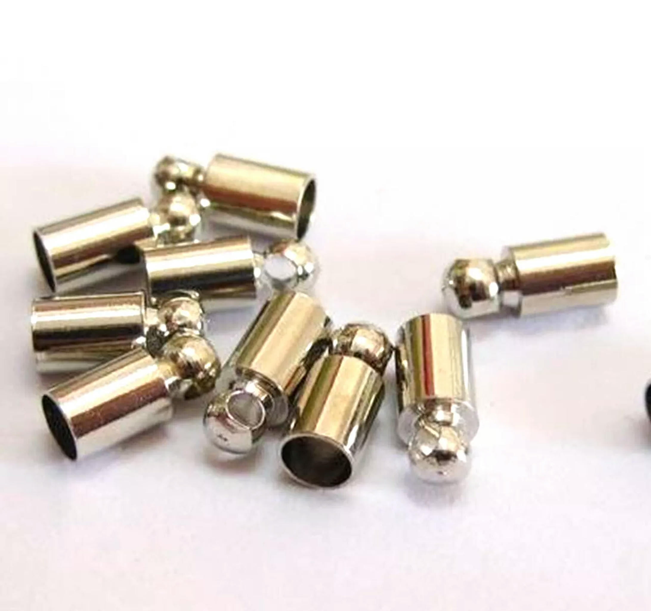 U8MO 100 Silver Tone End Bead Caps For 3mm Leather Cord Necklace ...