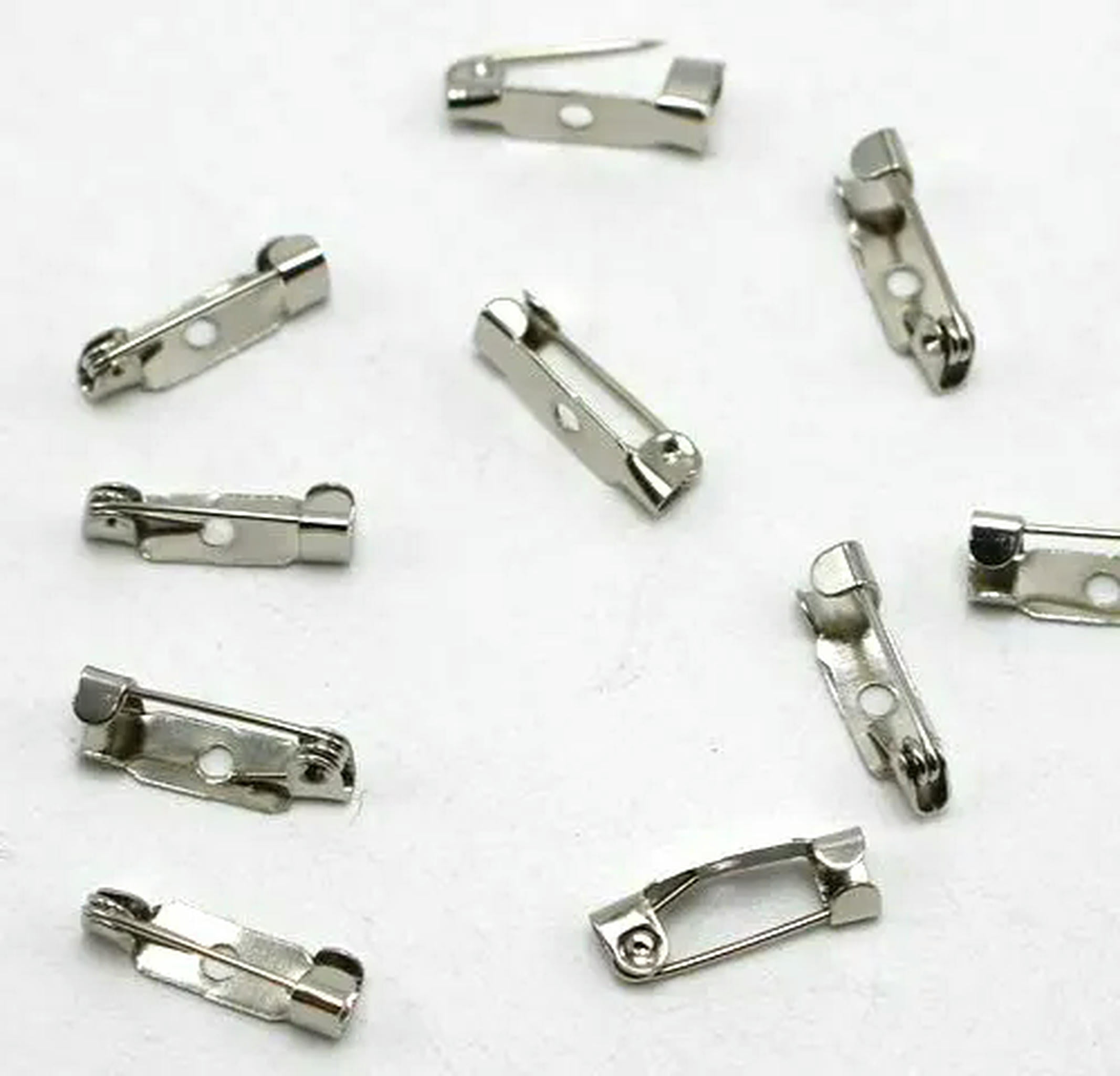 U8MO 100 Silver Tone Metal Brooch Bar Pins Finding 15mm Pin Back Safety ...