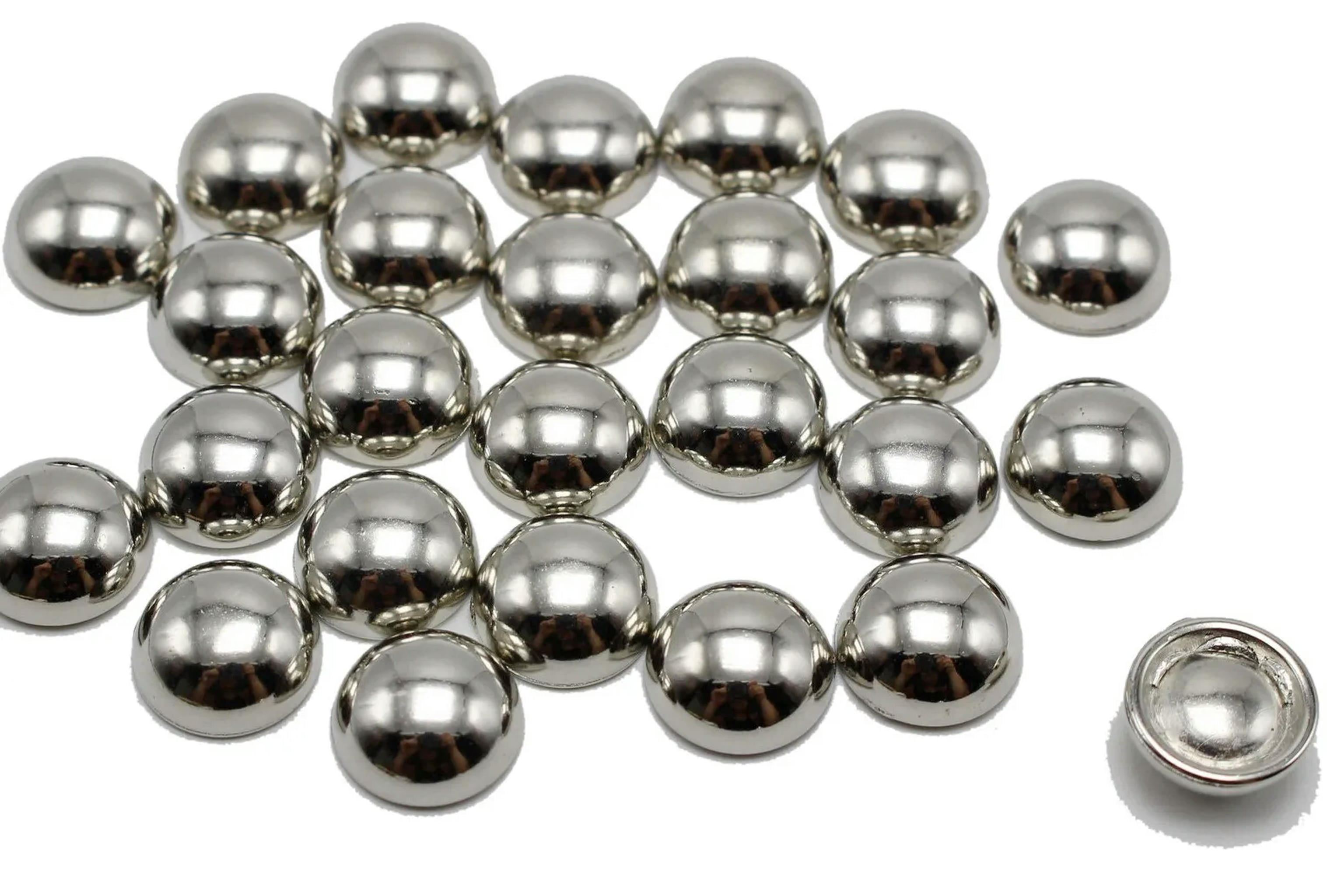 U8MO 100 Silver Tone Metallic Acrylic Round Dome Studs 12mm No Hole ...