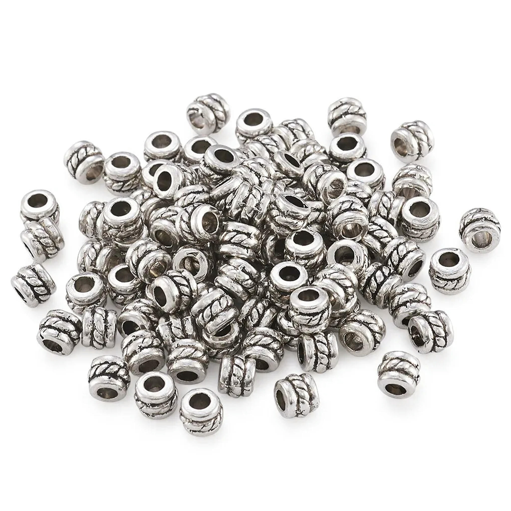 U8MO 100pc Tibetan Silver Alloy Bead Spacers Nickel Free Mini Column ...