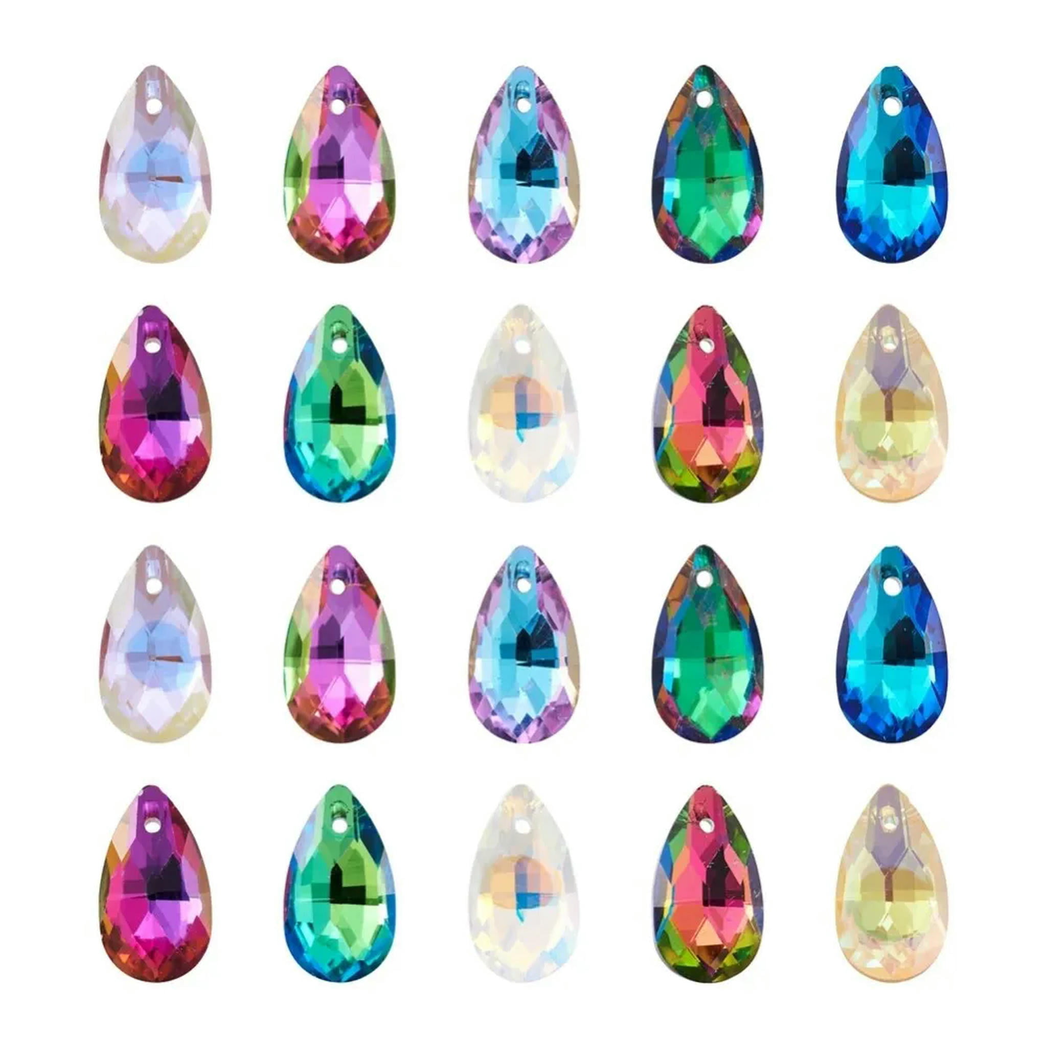 U8MO 100pcs 10 Colors Faceted Teardrop Glass Pendants Colorful Dangle ...