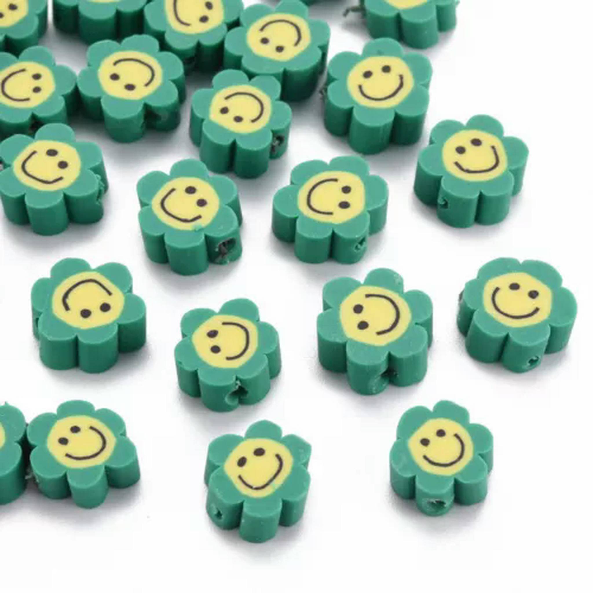 U8MO 100pcs 9~10mm Flower with Smiling Face Handmade Polymer Clay Beads ...