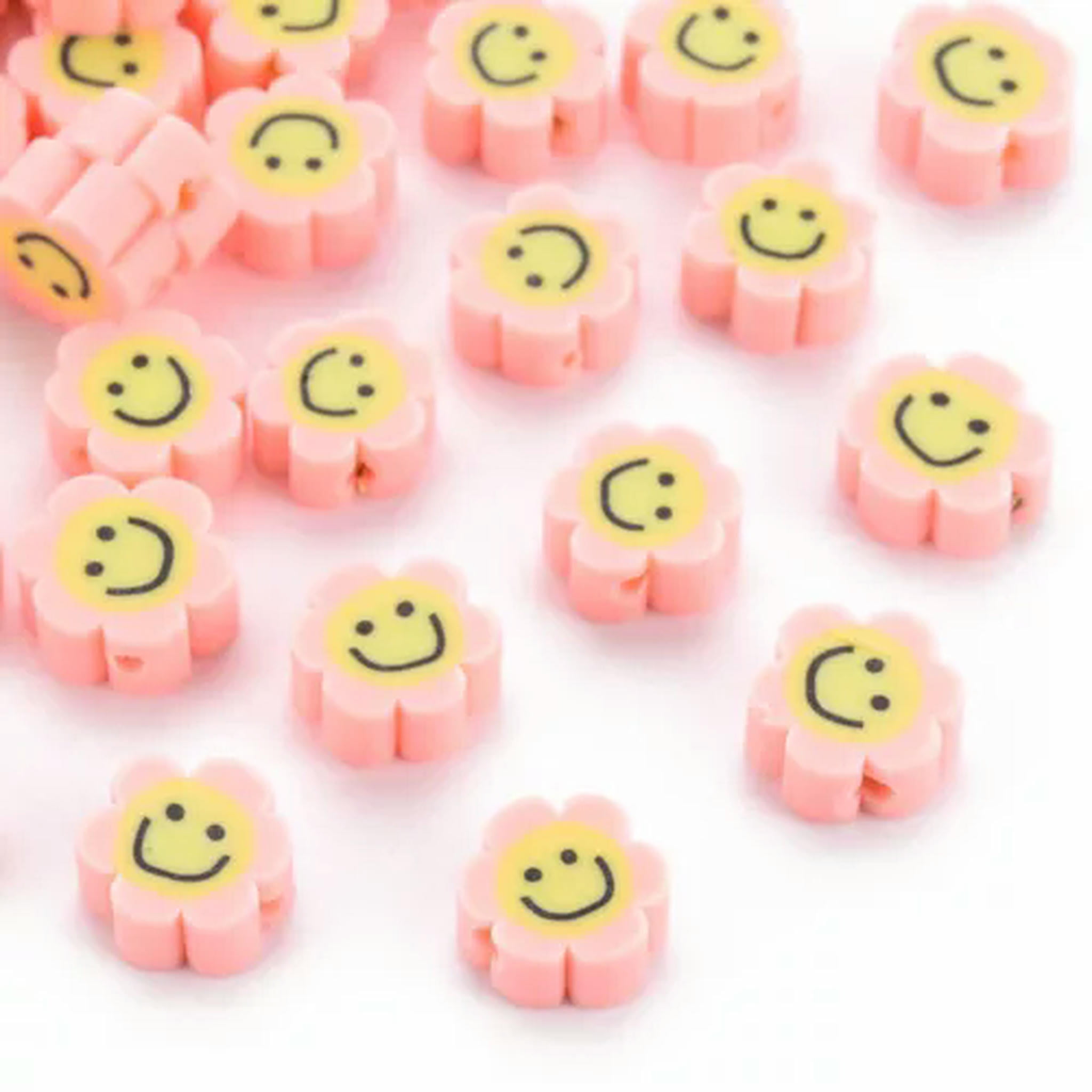 U8MO 100pcs 9~10mm Flower with Smiling Face Handmade Polymer Clay Beads ...