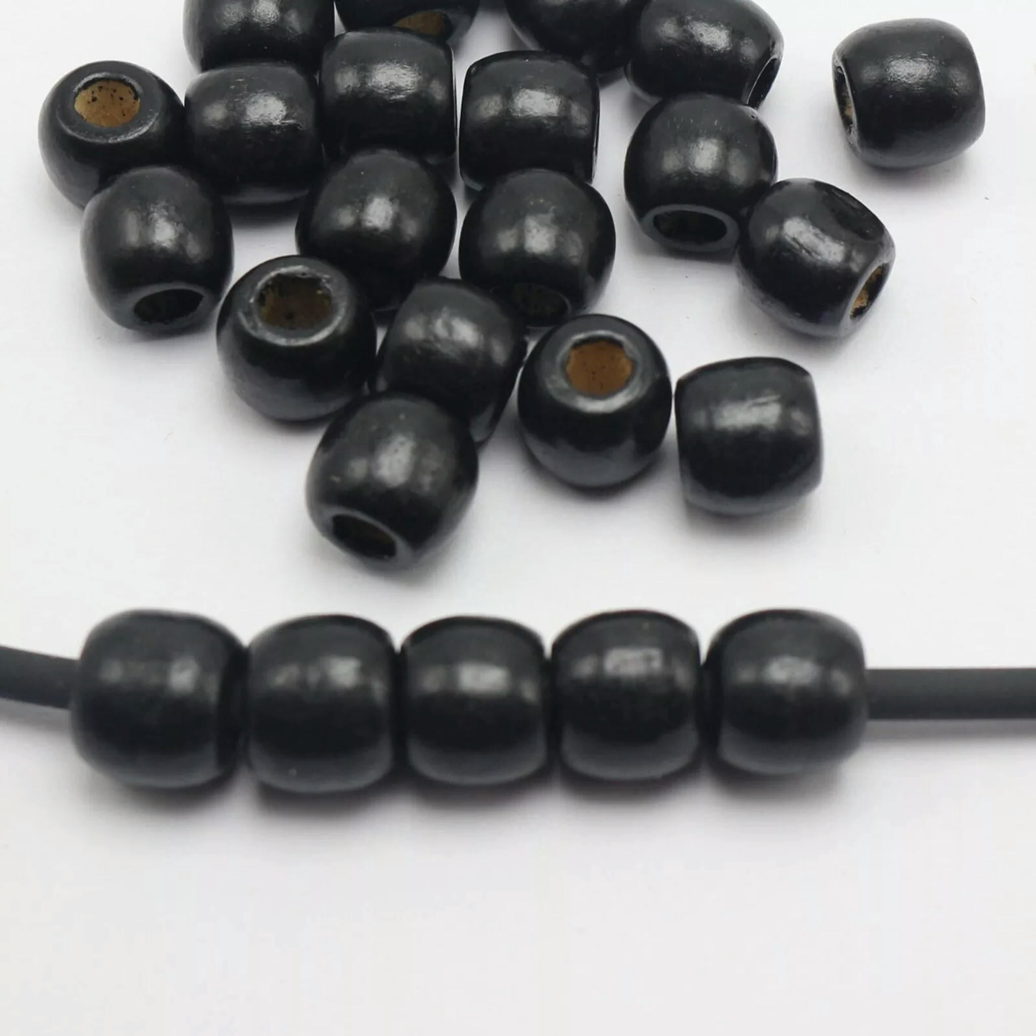 U8MO 100pcs Black Round Barrel Big Hole Wood Beads 12mm Wooden ...