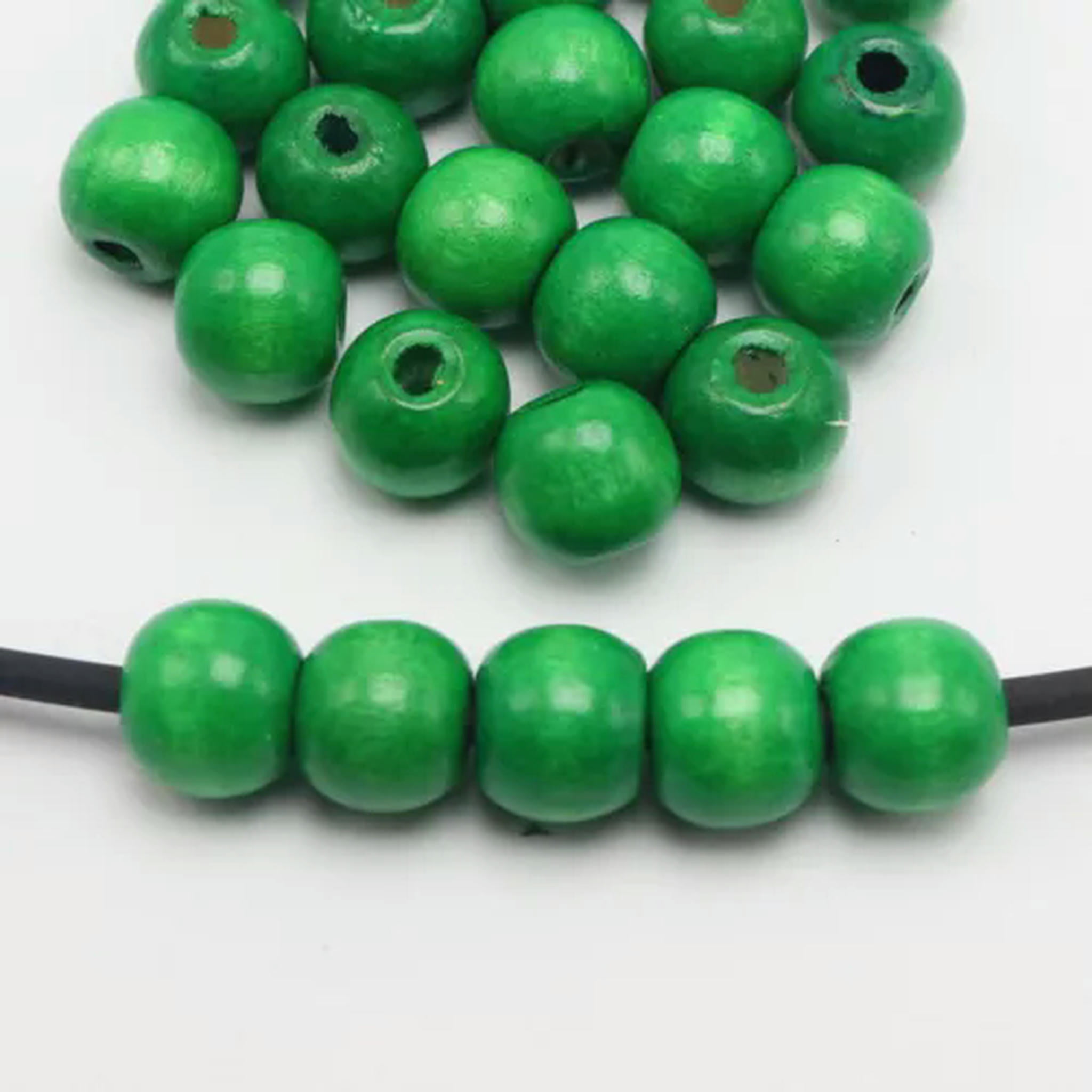 U8MO 100pcs Green Round Barrel Big Hole Wood Beads 12mm Wooden ...