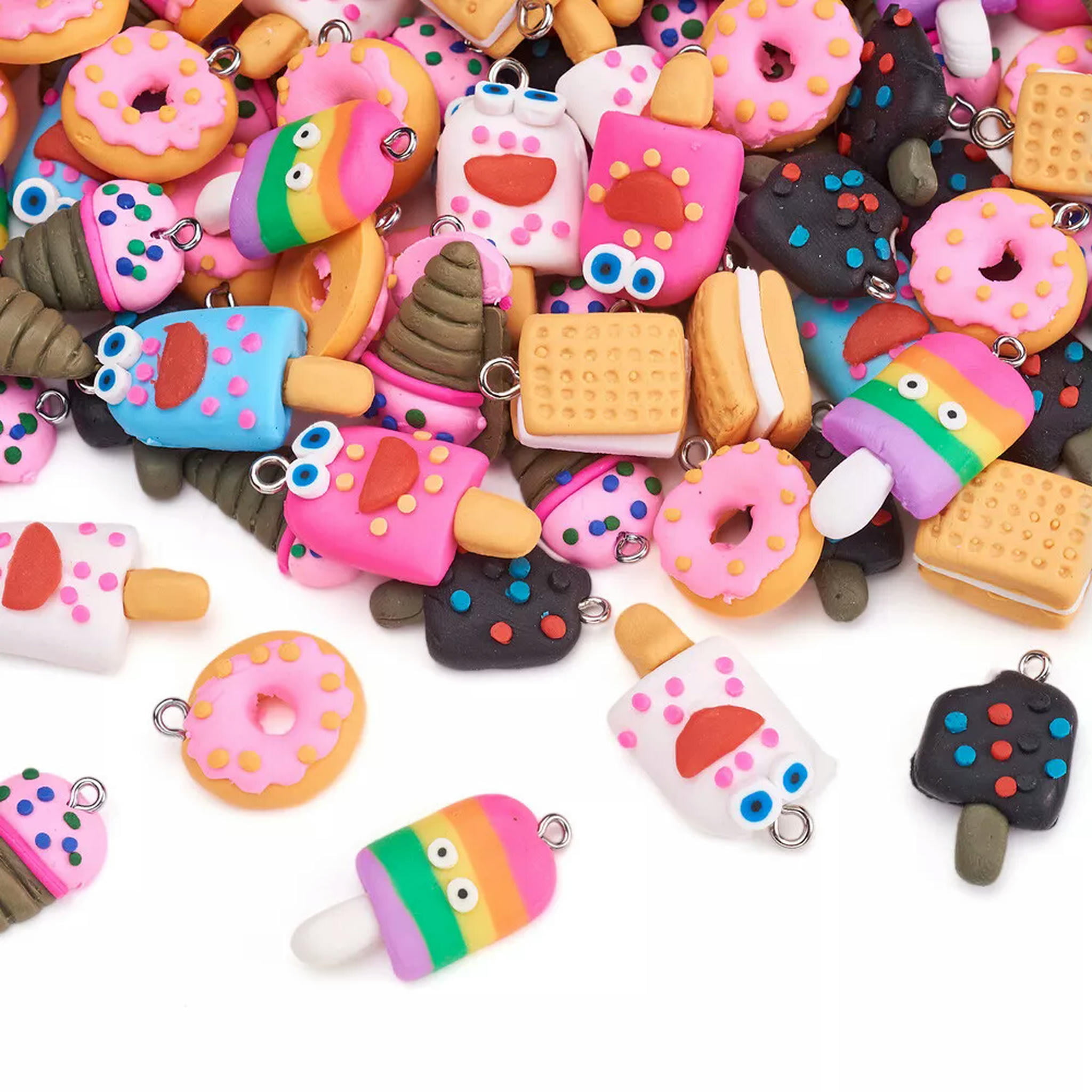 U8MO 100pcs Handmade Food Polymer Clay Pendants Cute Dangle Charms ...