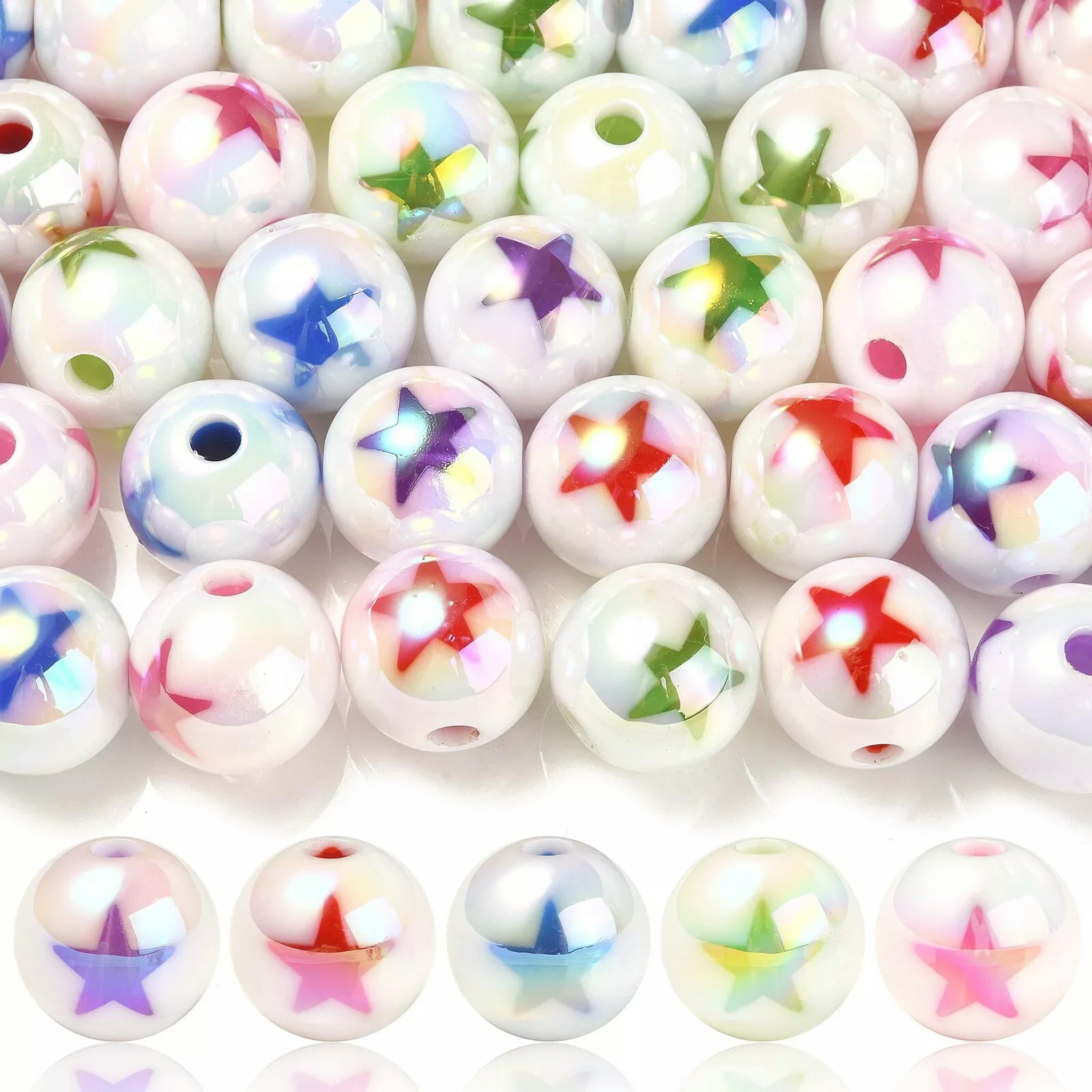 U8MO 100x Acrylic Jumbo Round Star Beads for Craft and Jewelry Making ...