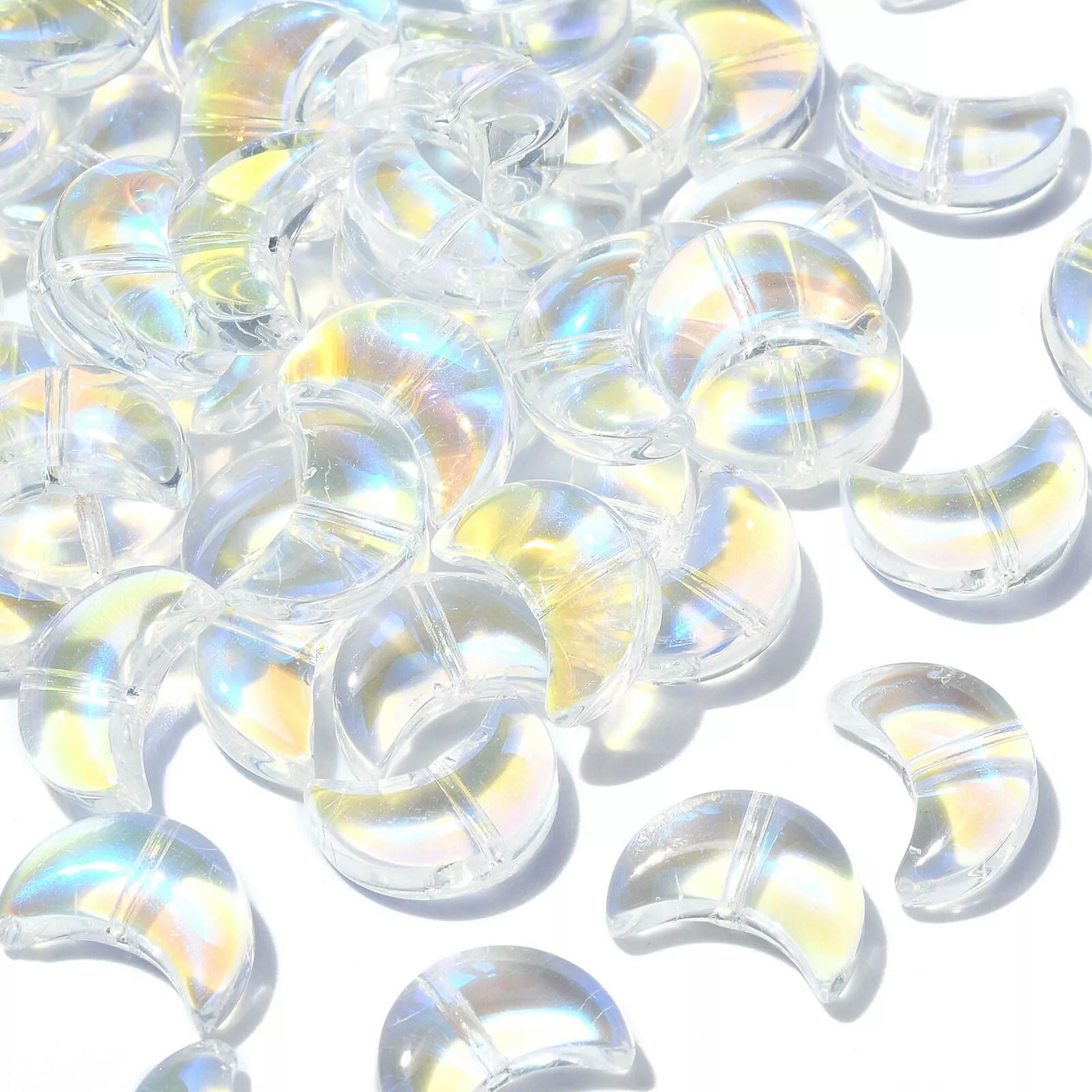 U8MO 100x Clear Glass Crystal Beads Plated Crescent Moon Beads for ...