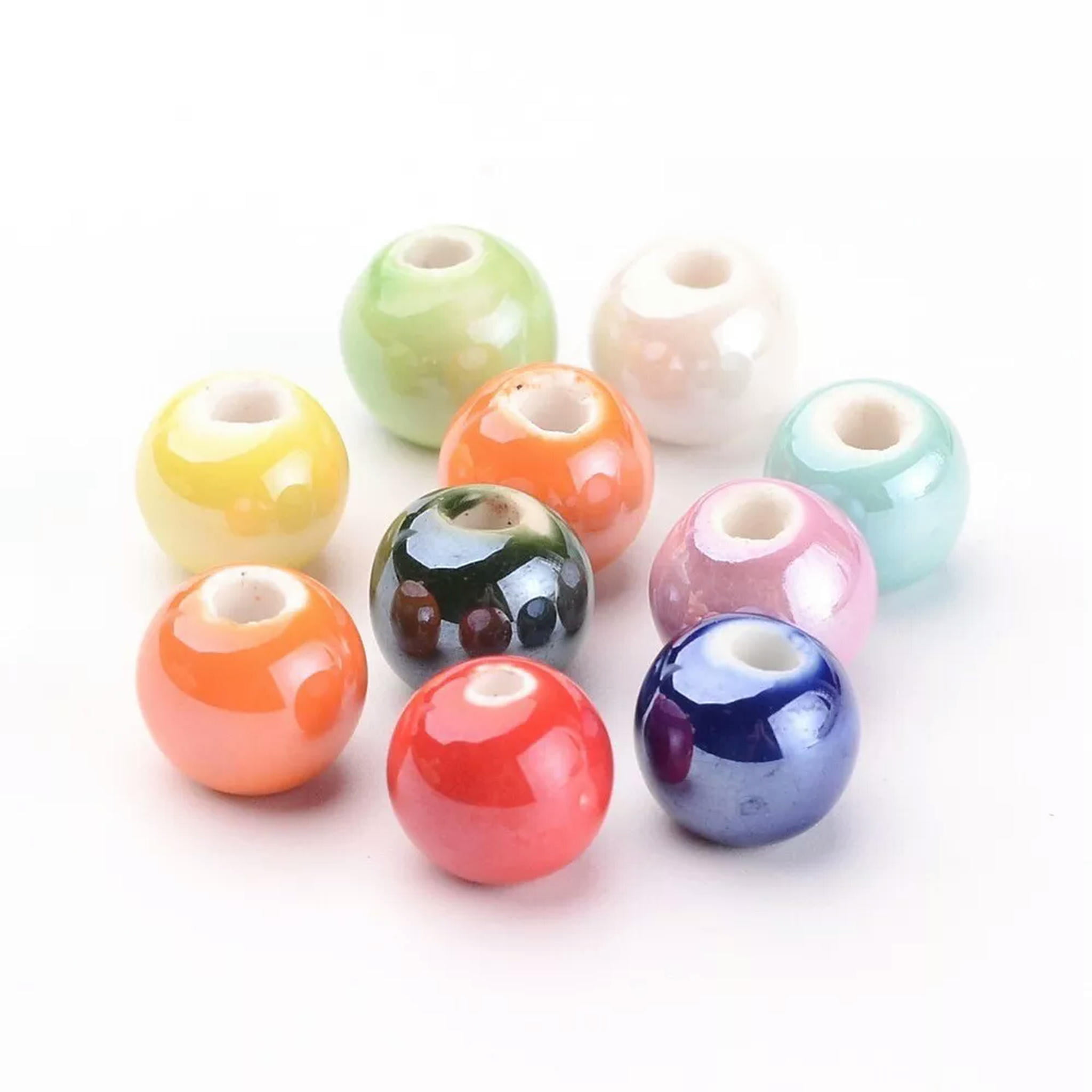 U8MO 100x Handmade Porcelain Round Mixed Loose Spacer Beads for DIY ...