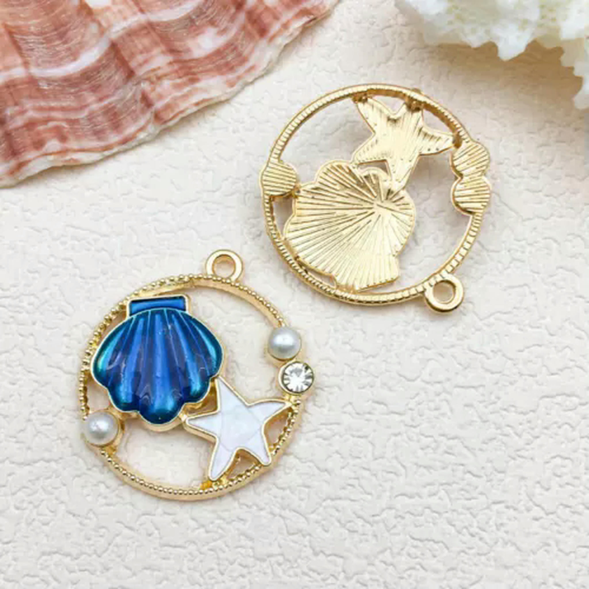 U8MO 10X Blue Ocean Scallop Shell Mermaid Starfish Charms Pendants for ...