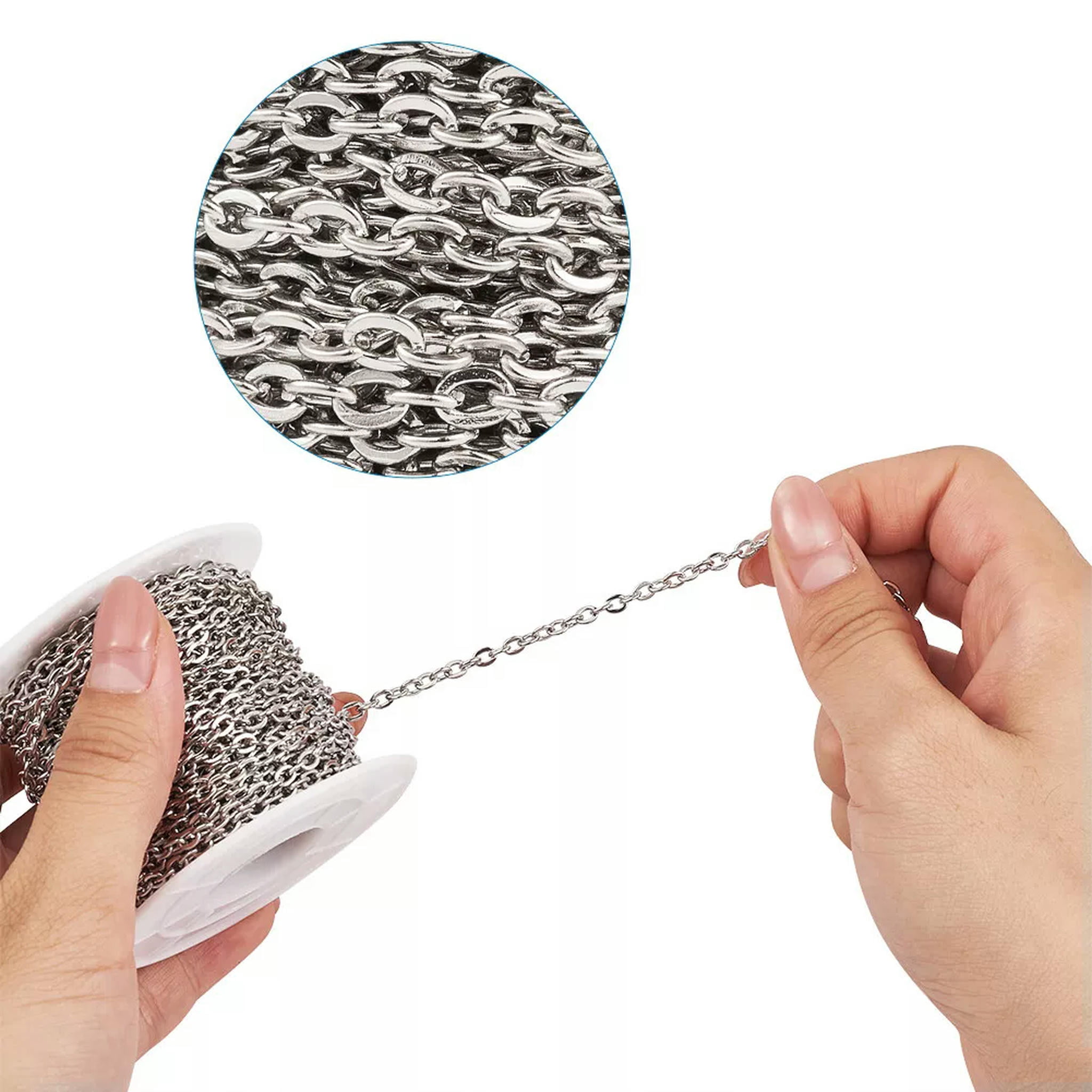 U8MO 10m/roll 304 Stainless Steel Cable Oval Chains Spool Unwelded ...