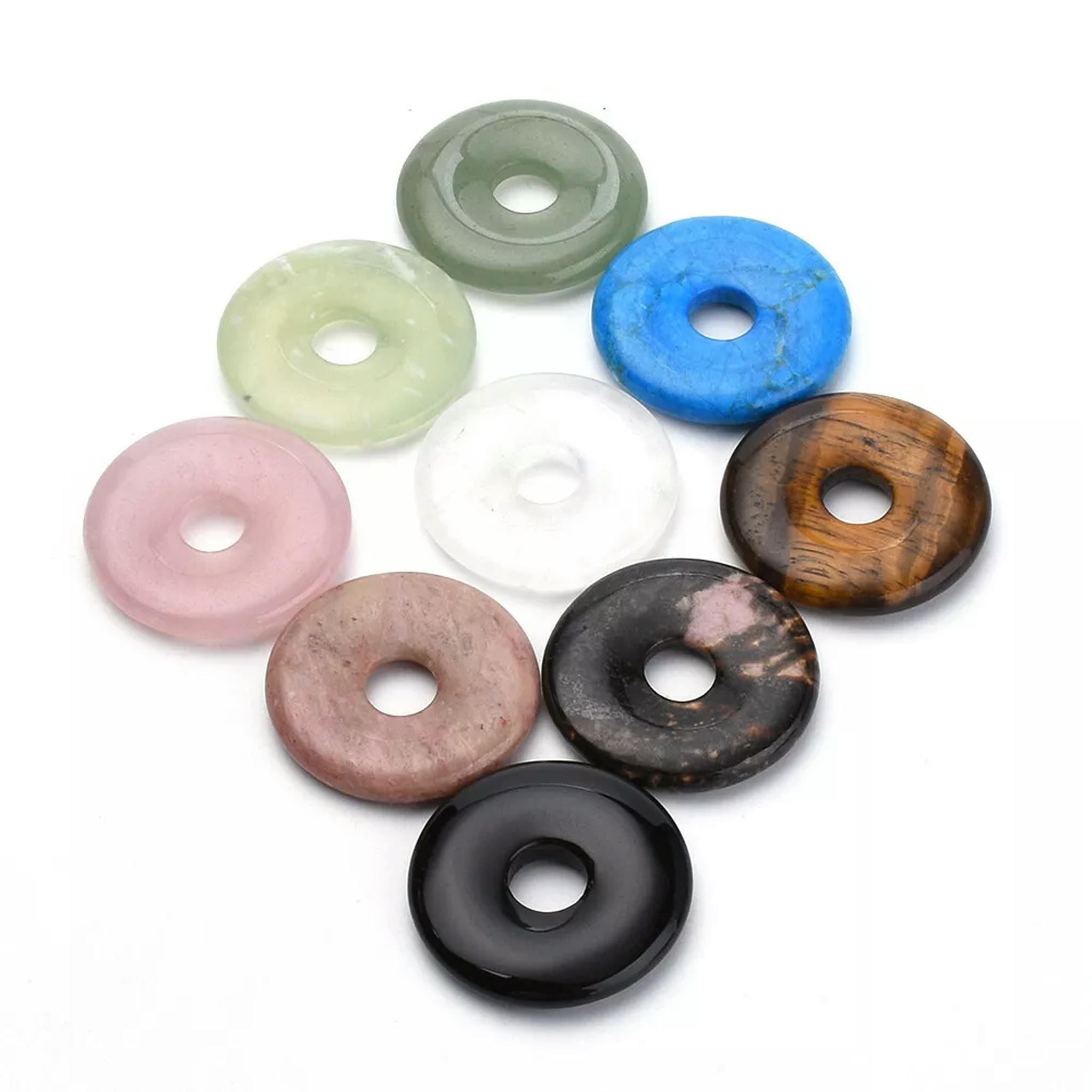 U8MO 10pc Natural Gemstone Pendants Smooth Donut Stone Large Hole ...