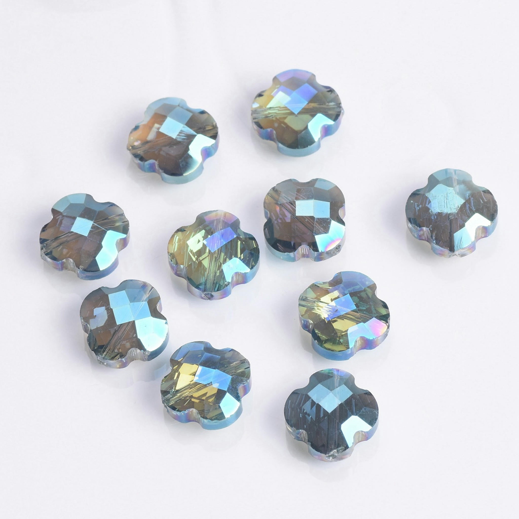 U8MO 10pcs 12mm Flower Clover Shape Faceted Crystal Glass Loose Spacer ...