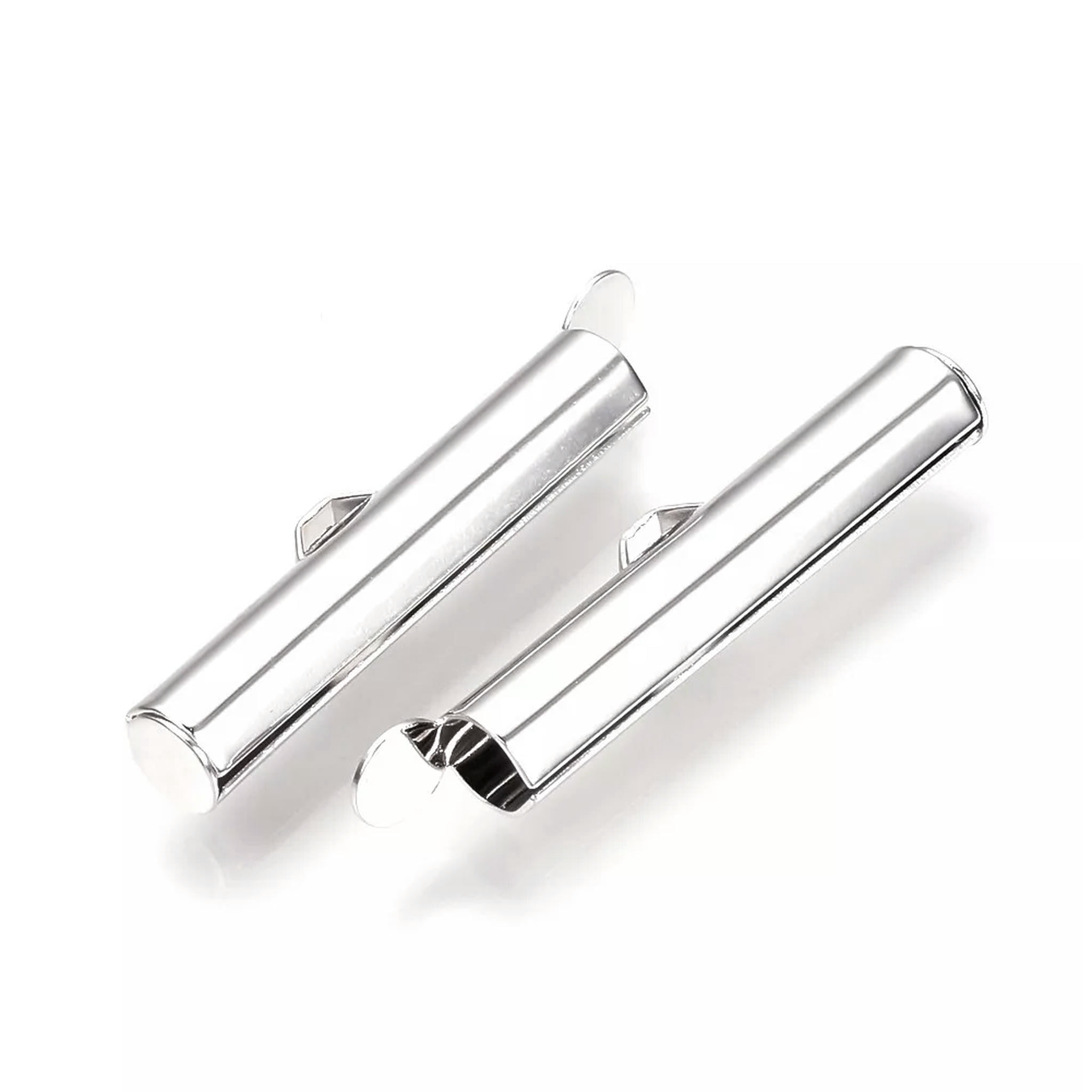 U8MO 10pcs Platinum Plated Brass Slide On End Clasps Tube Loom Slider ...