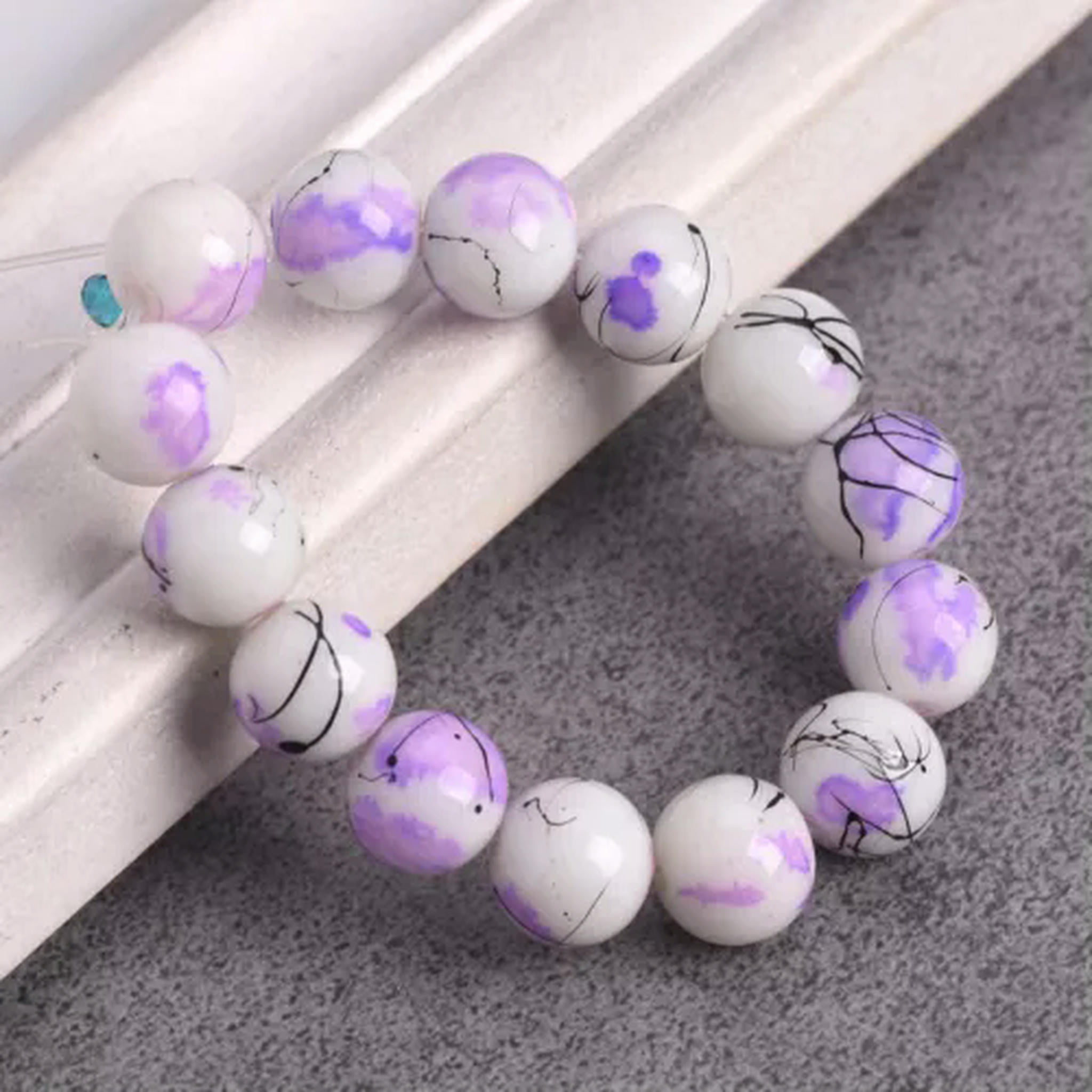 U8MO 10pcs Round 10mm 12mm Scrawl Spots Opaque Glass Loose Beads For ...