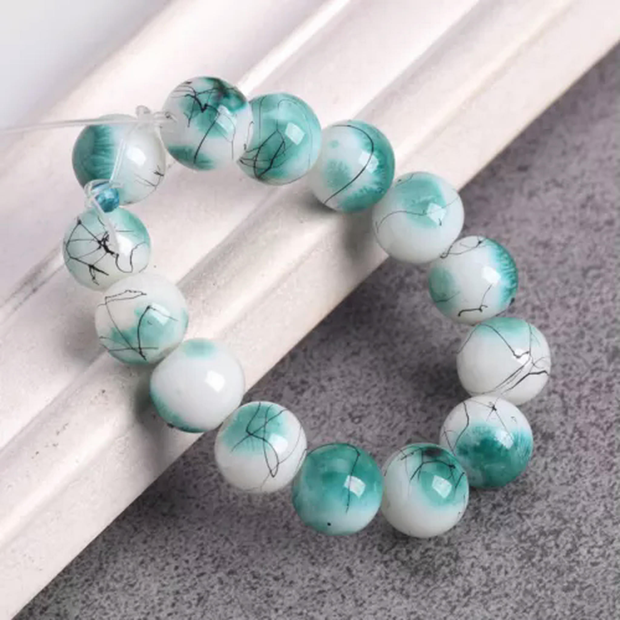U8MO 10pcs Round 10mm 12mm Scrawl Spots Opaque Glass Loose Beads For ...