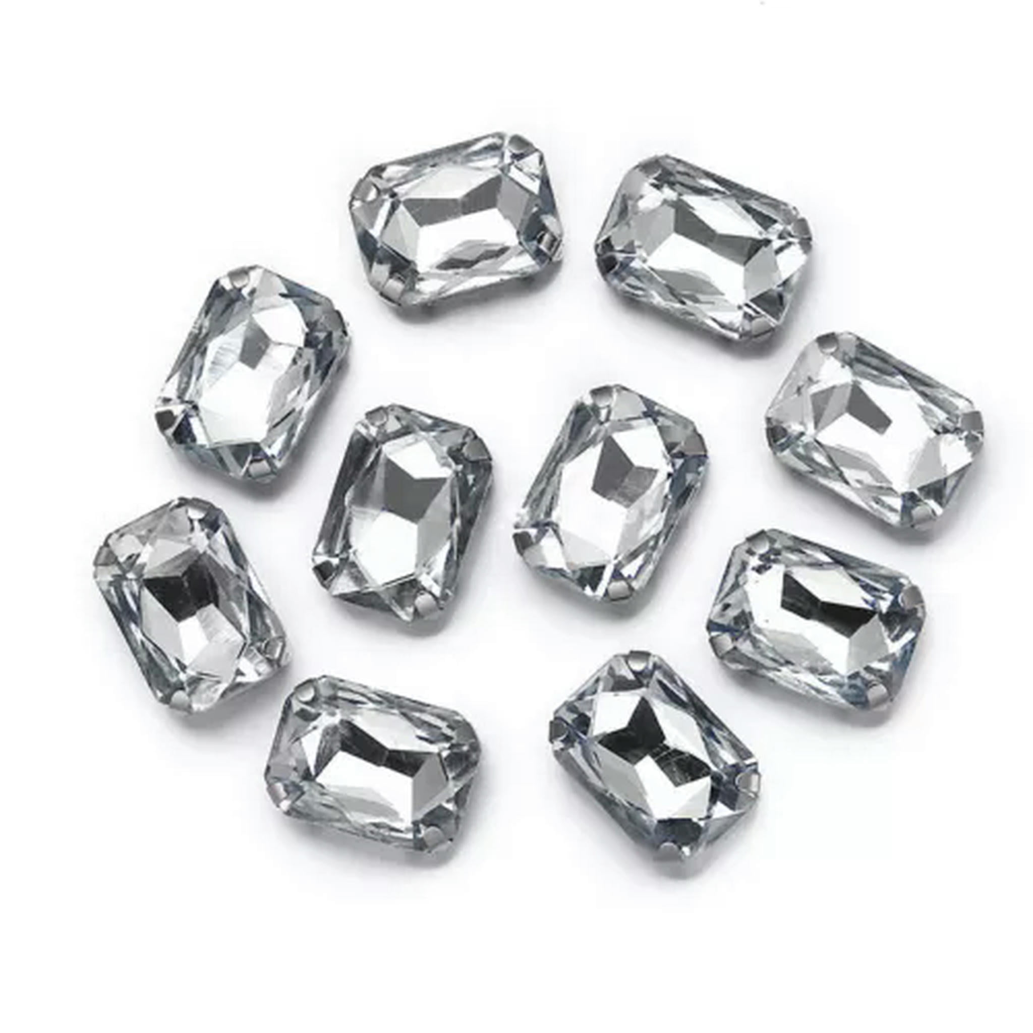 U8MO 10pcs Sew On Rectangle Crystal Glass Metal Flat Back Rhinestones ...
