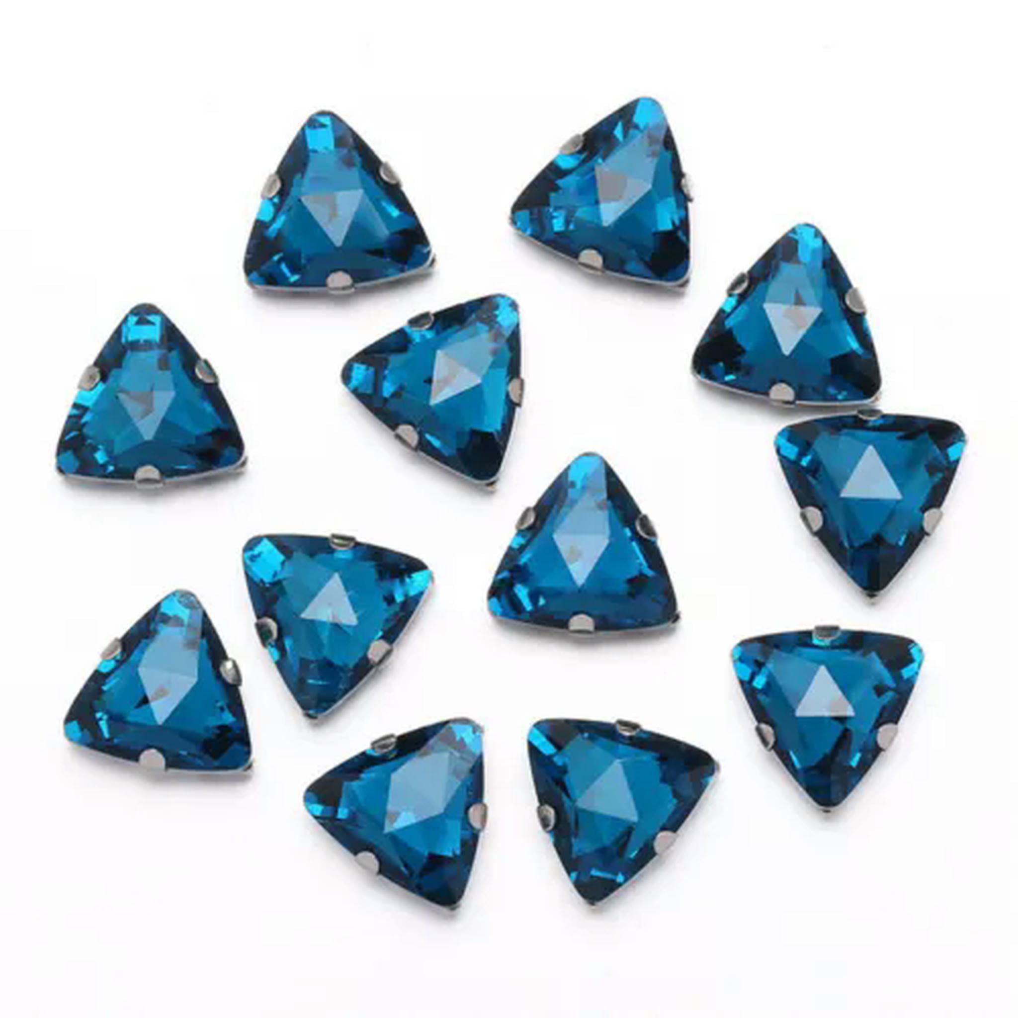 U8MO 10pcs Sew On Triangle Crystal Glass Metal Flat Back Rhinestones ...