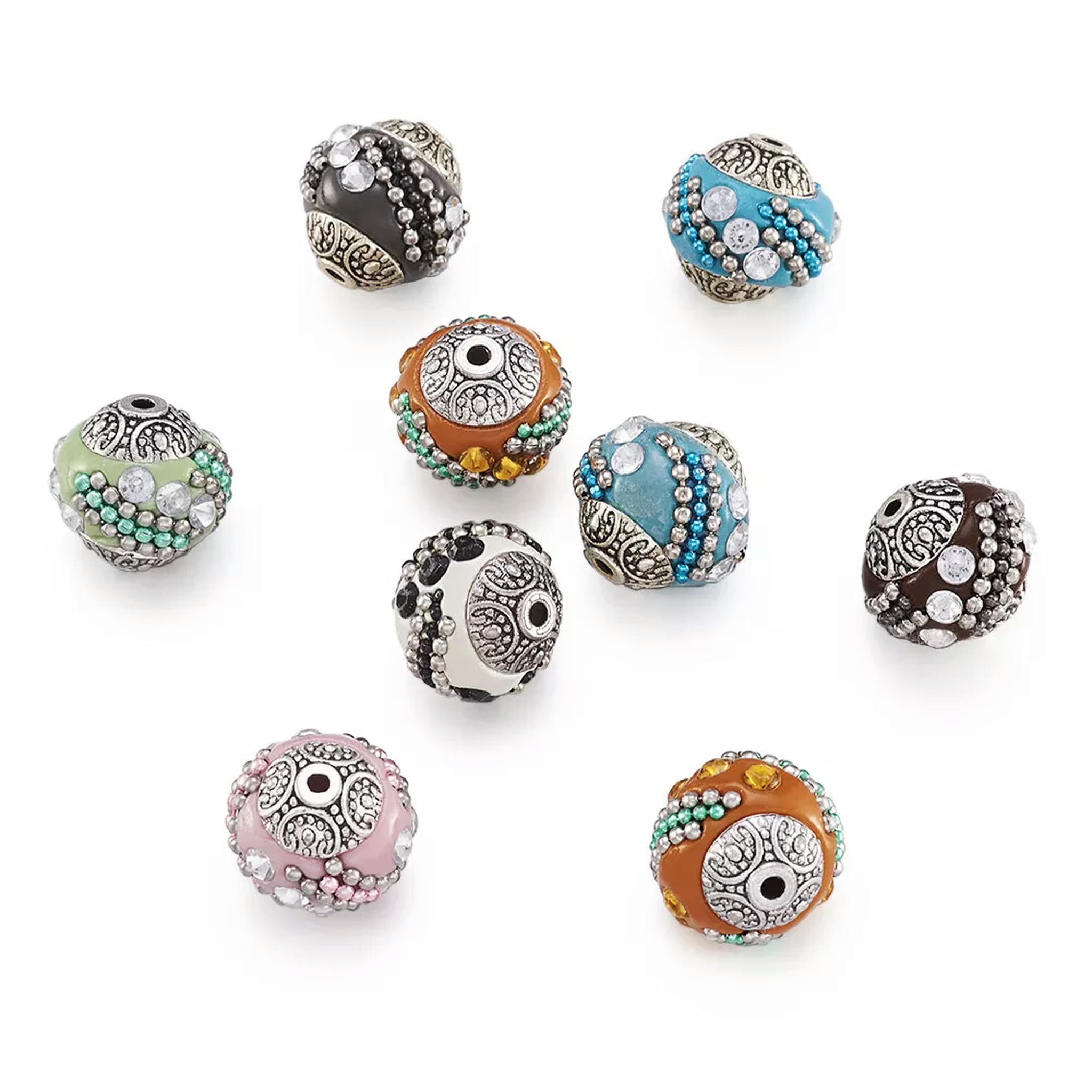 U8MO 10pcs Unique Handmade Indonesia Beads Beaded Metal Core Loose ...