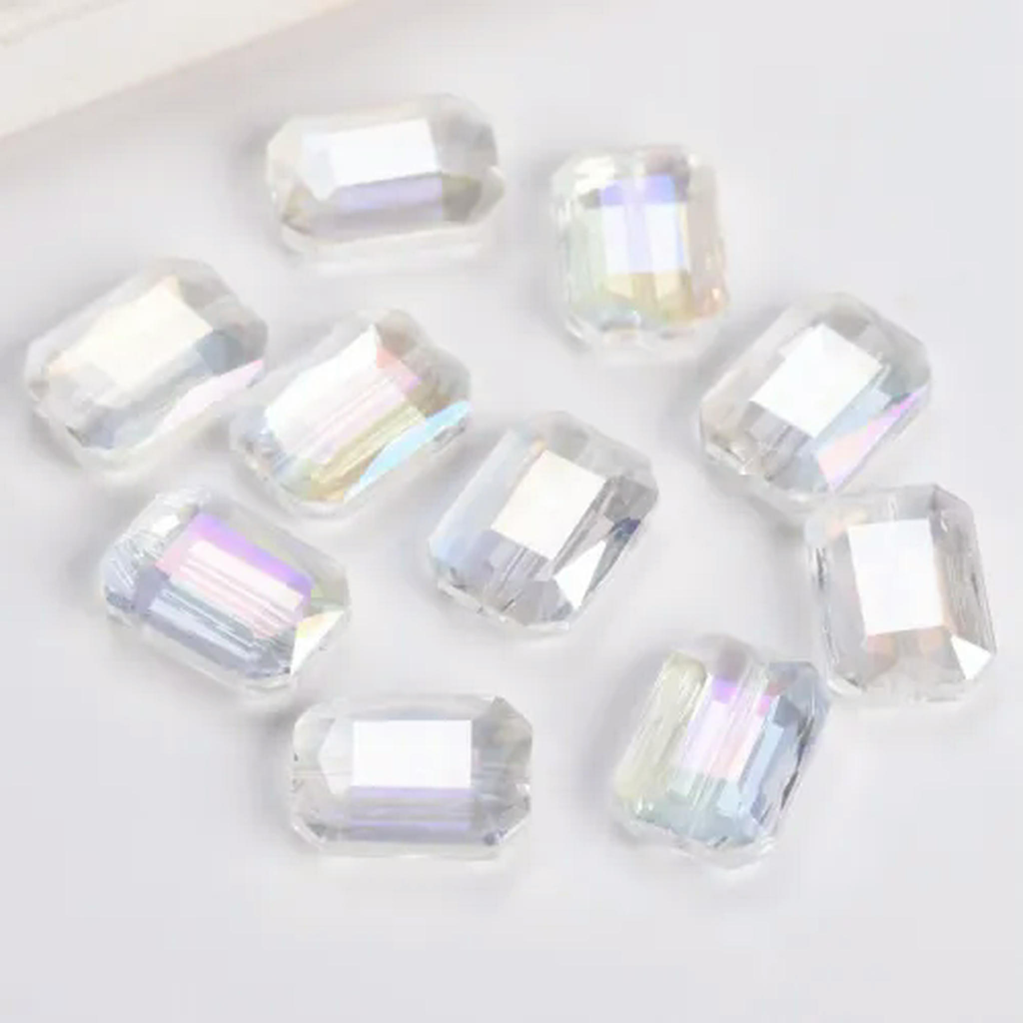 U8MO 12mm 14mm 18mm 10pcs Rectangle Faceted Crystal Glass Loose Craft ...