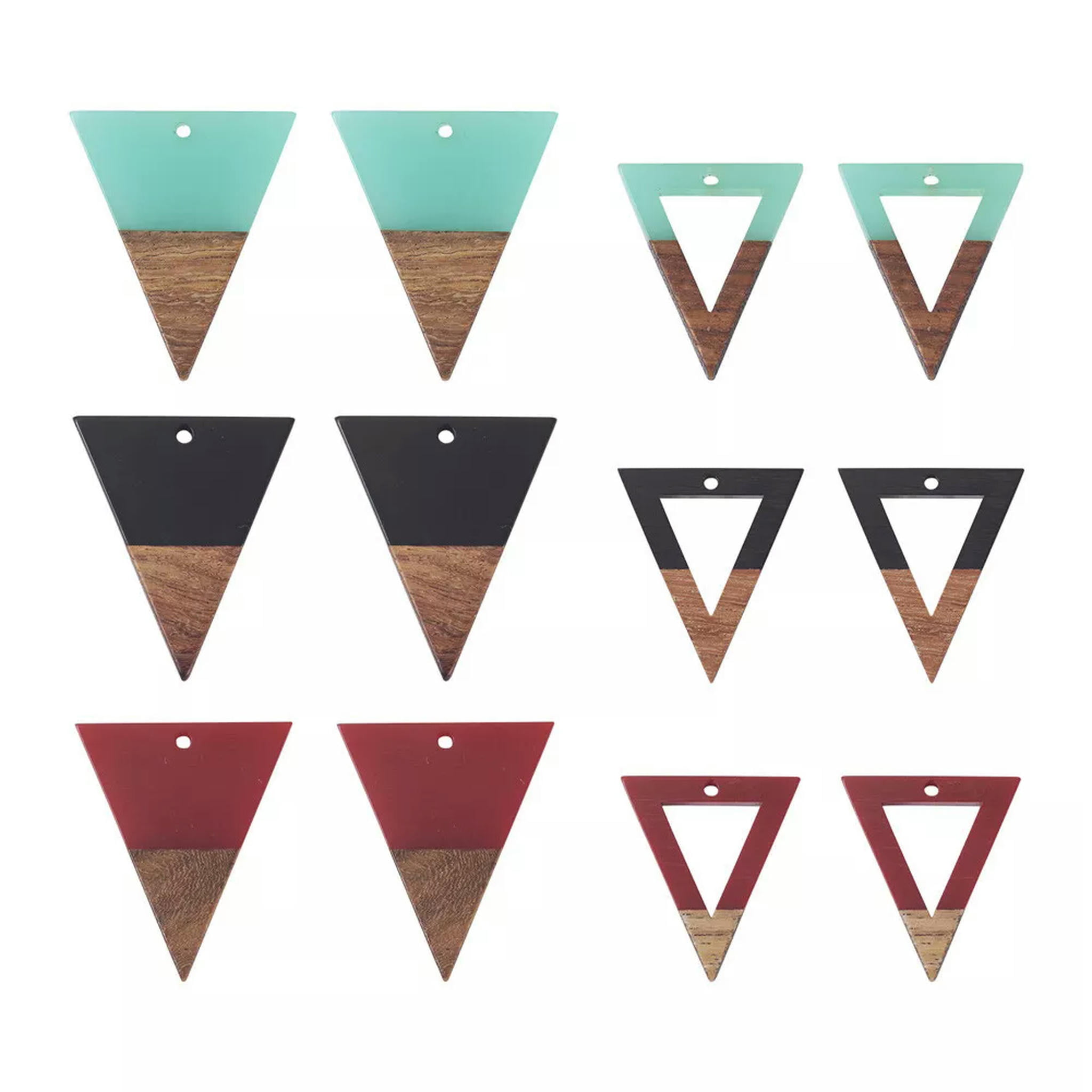 U8MO 12pc 2pc/Style Triangle Resin Walnut Wood Pendants Hollow Dangle ...
