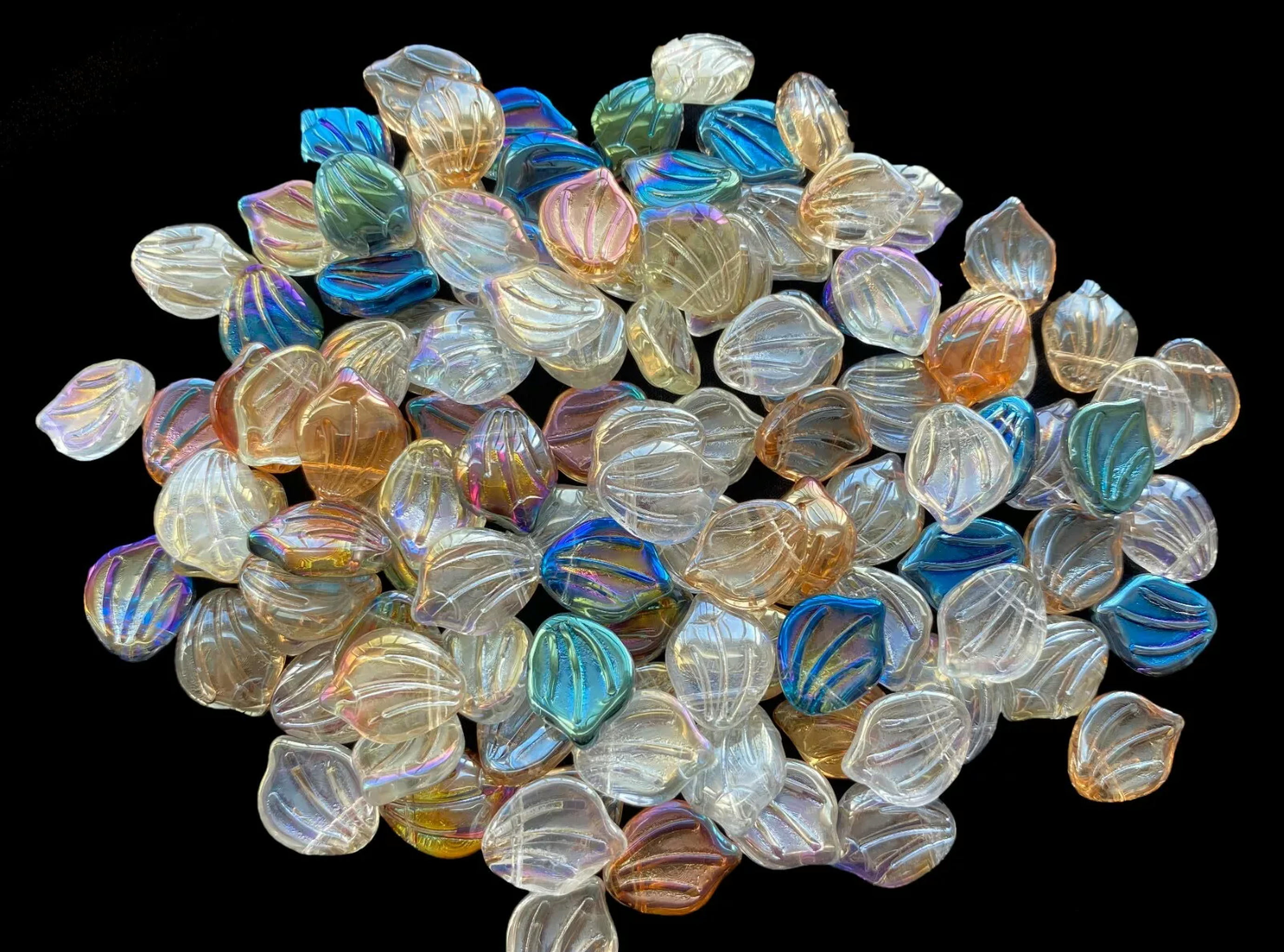 U8MO 12x16mm Pretty Colourful Crystal Quartz Leaf shape Beads 25pcs ...
