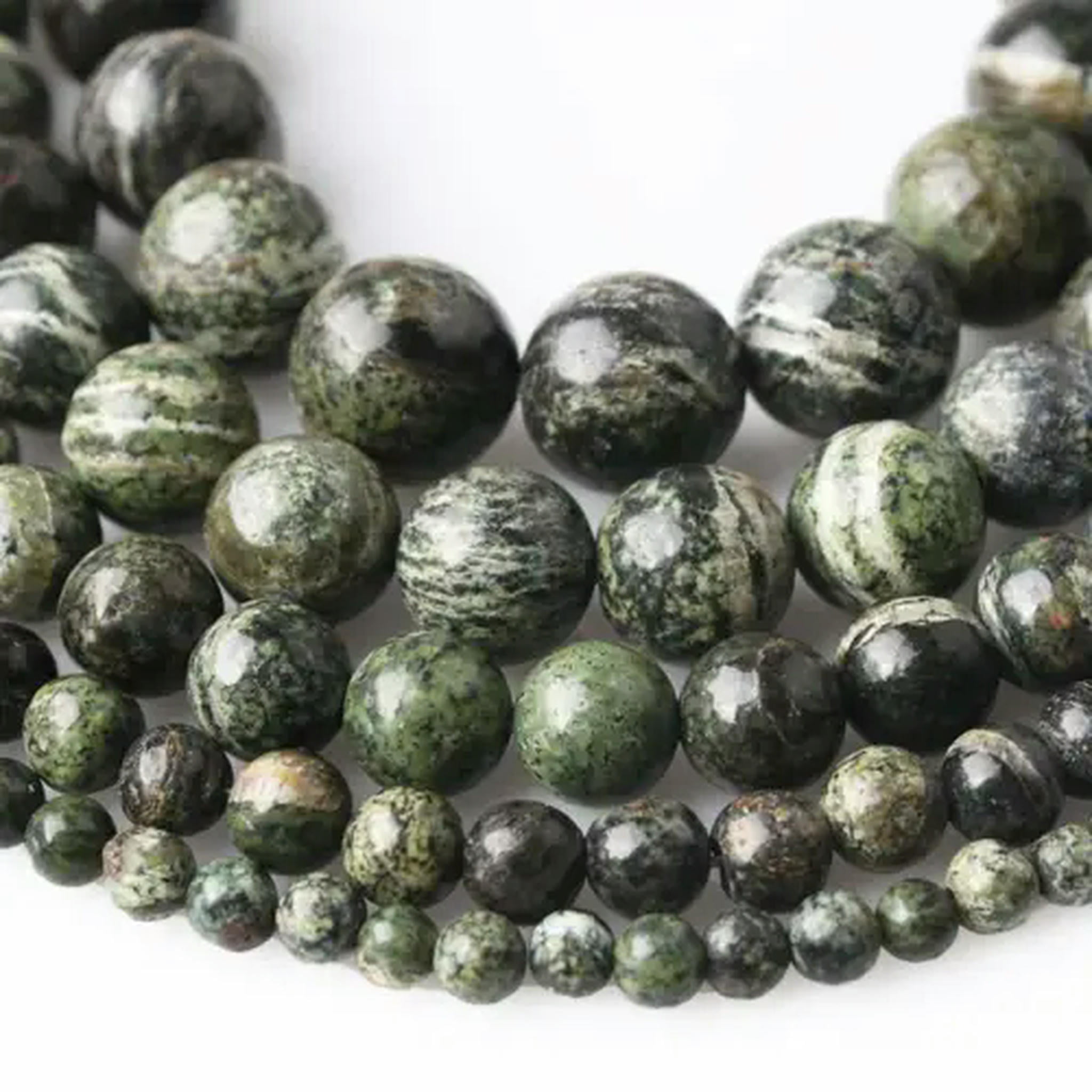 U8MO 15" Strand Natural Stone Rock Gemstone Round Beads 4mm 6mm 8mm 10mm 12mm-Green Zebra Stone ...