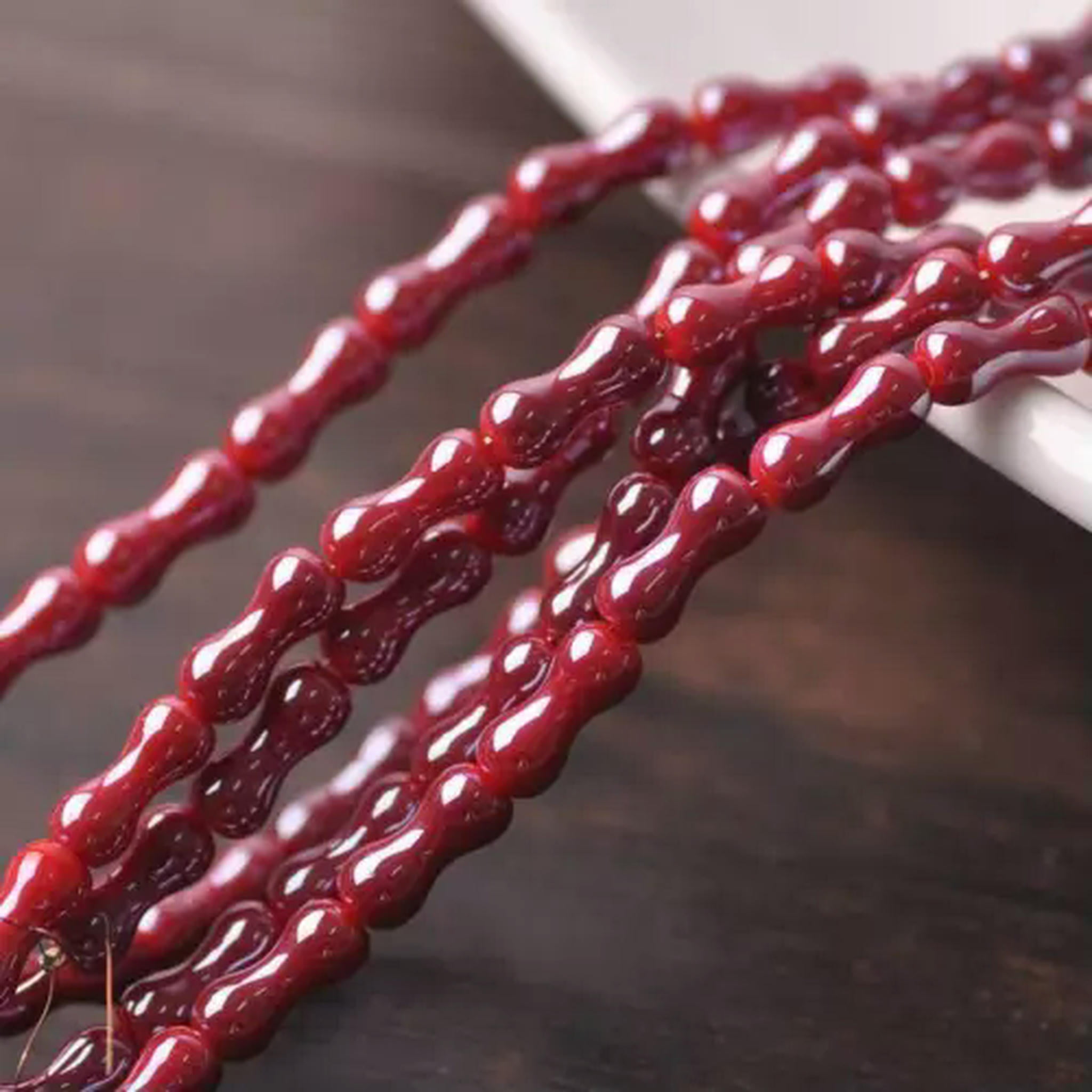 U8MO 1Strand 22inch Bone Shape Crystal Glass Loose Spacer Beads DIY Jewelry Making-#56 Opaque ...