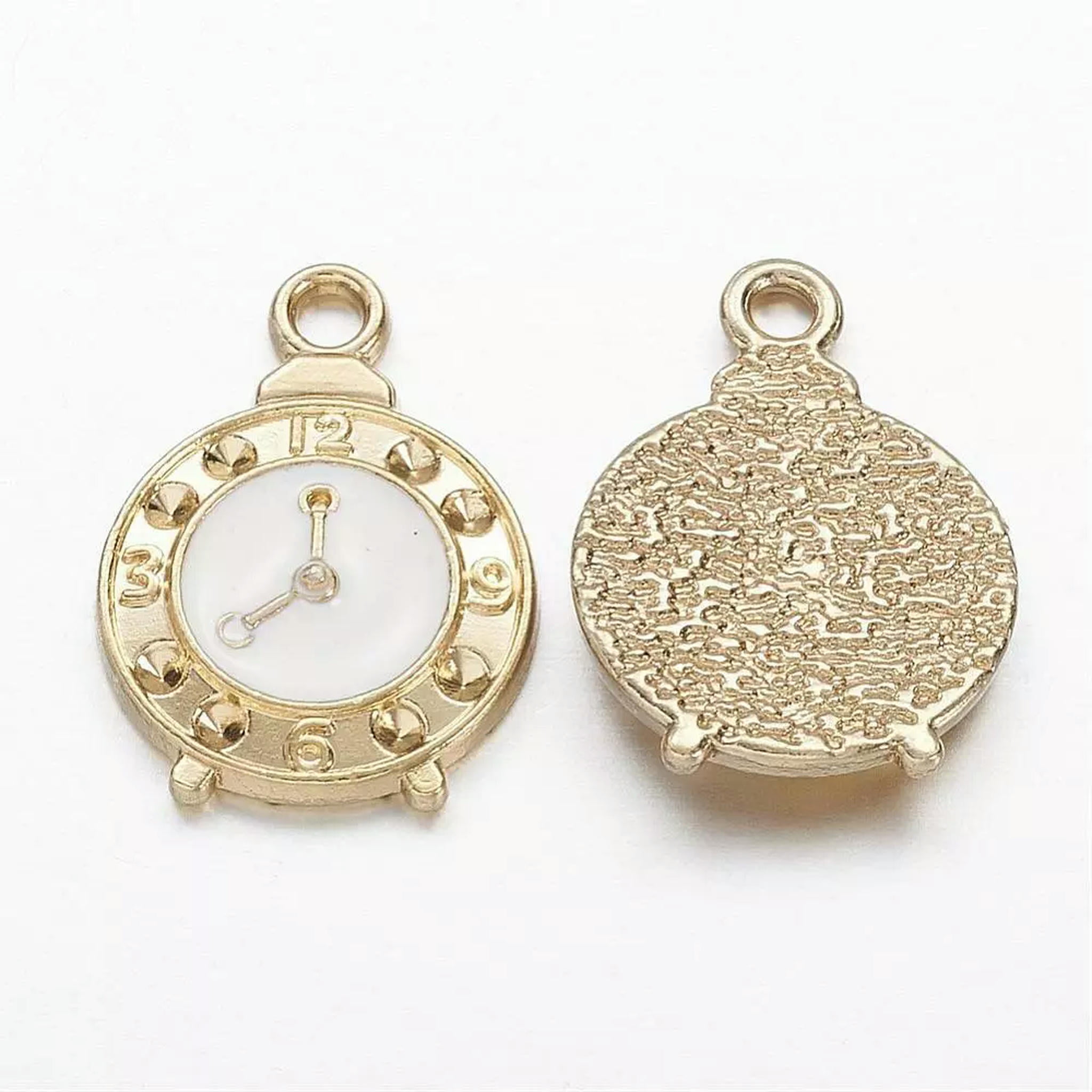 U8MO 2 Clock Charms Gold Steampunk Pendants Enamel Pocket Watch Pieces ...