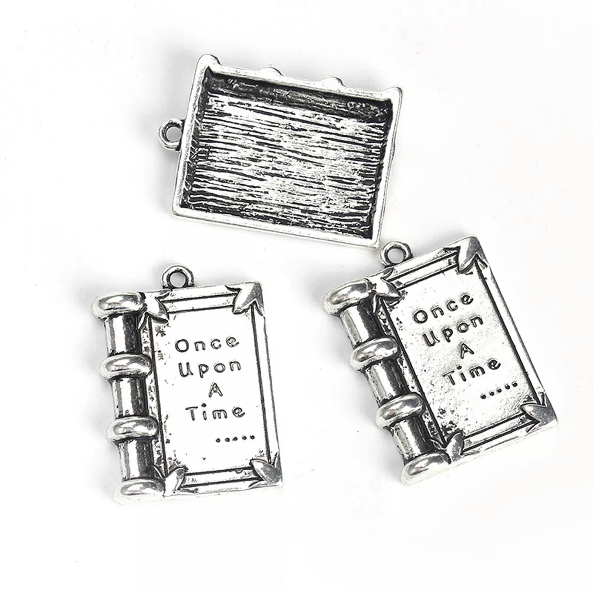 U8MO 2 Miniature Book Charms Set Tiny Library Pendants Antiqued Silver ...