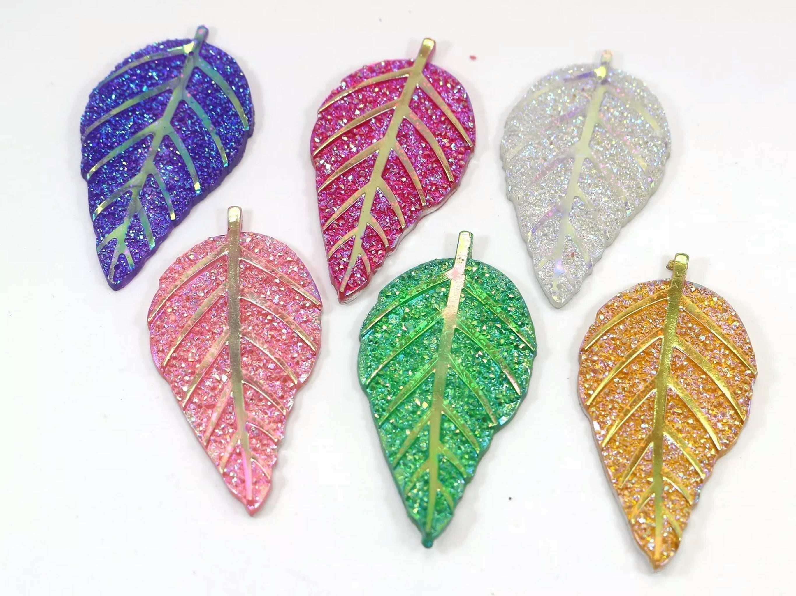 U8MO 20 Mixed Color Flatback Resin Leaves Glitter Rhinestone Cabochons ...