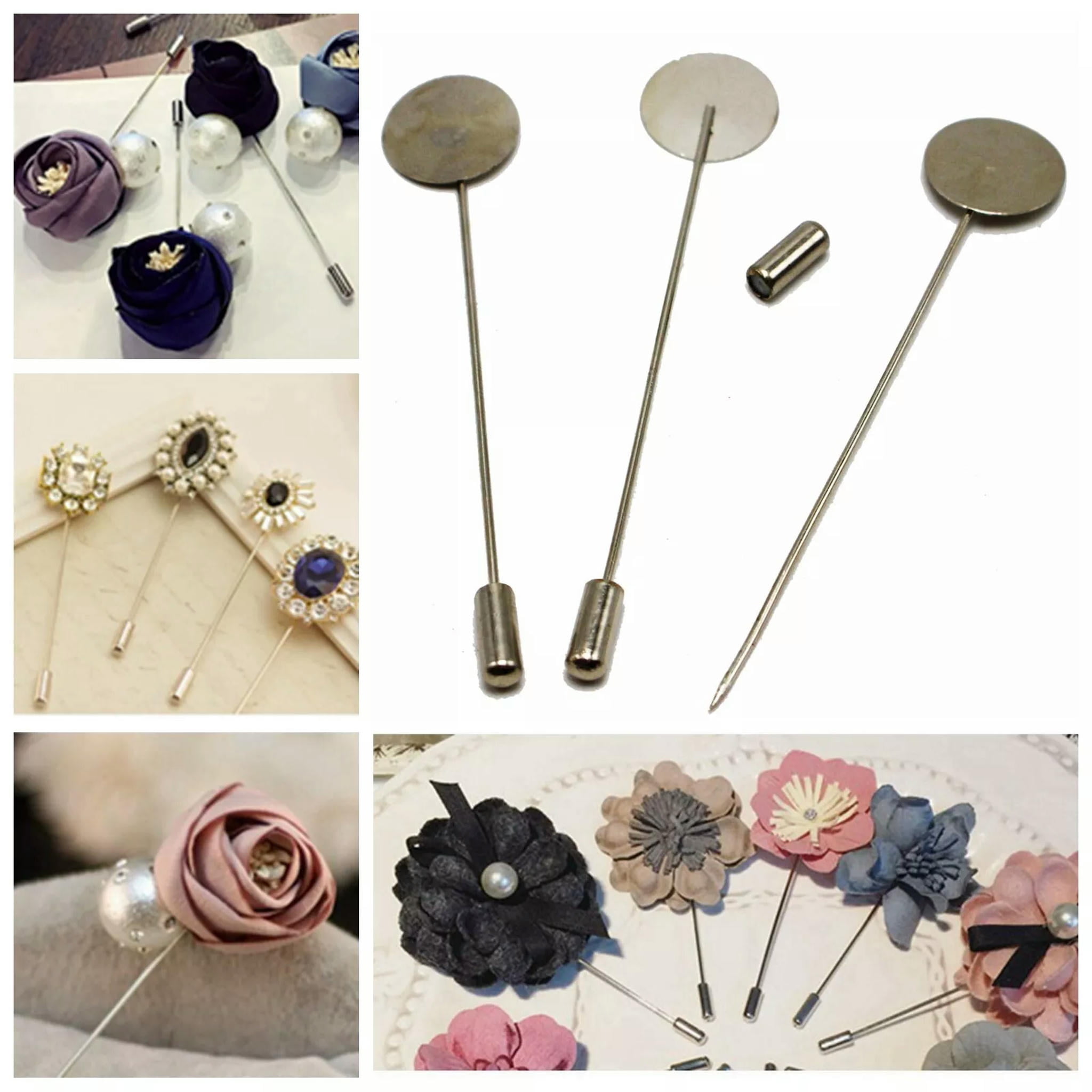 U8MO 20 Pcs Silver Tone Round Tray Lapel Pin Safety Pins Brooches for ...