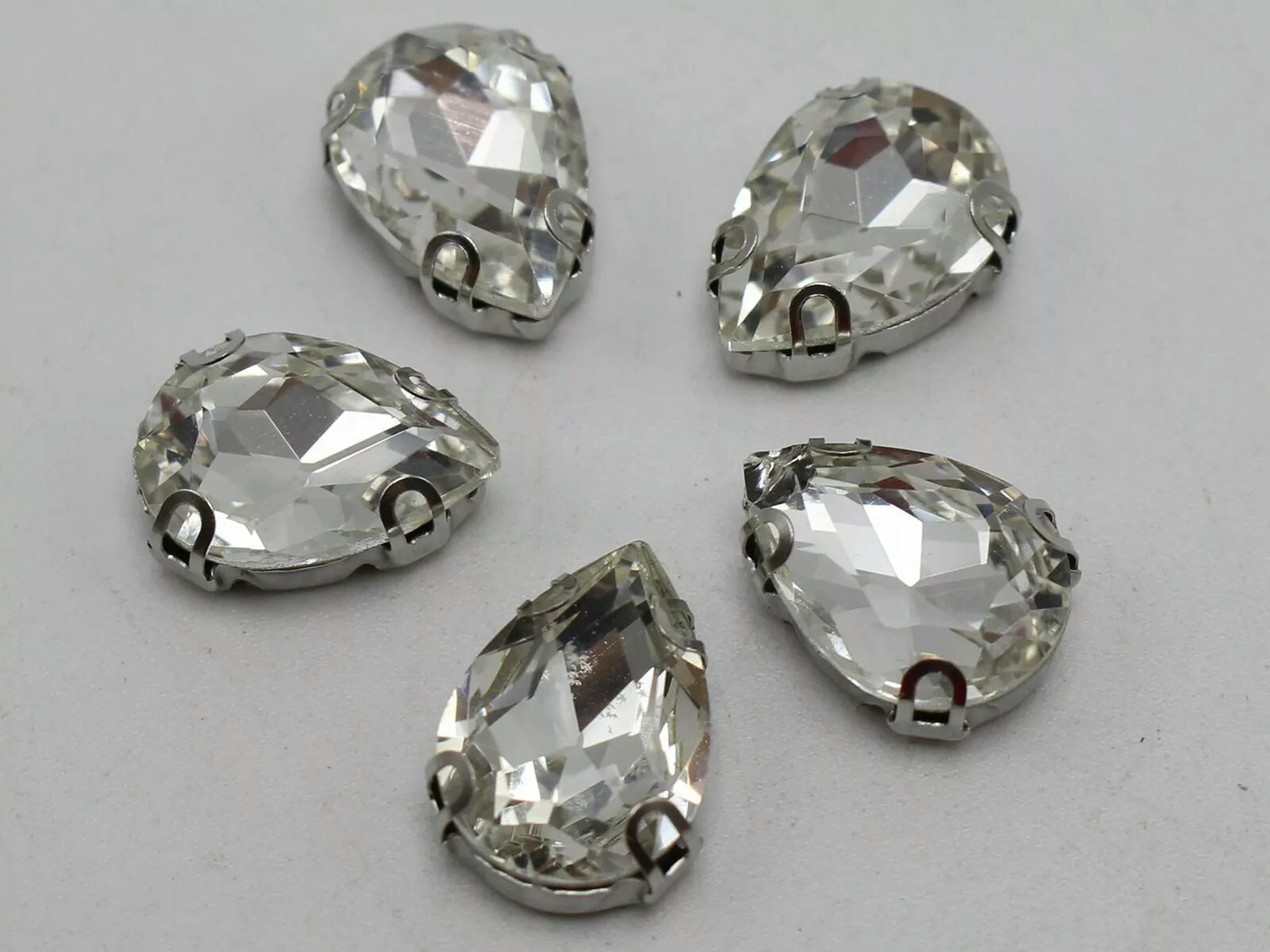 U8MO 20 Silver Crystal Glass Teardrop Rhinestones Rose Montees 13X18mm ...