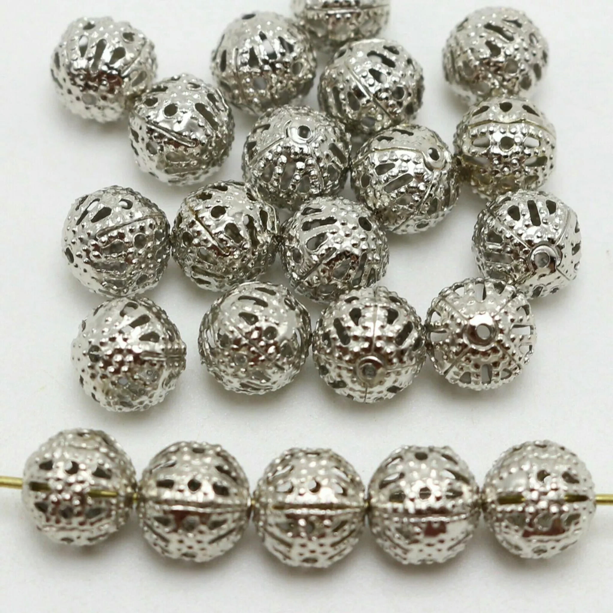 U8MO 200 Dull Silver Metal Round Filigree Spacer Beads 6mm Jewelry ...