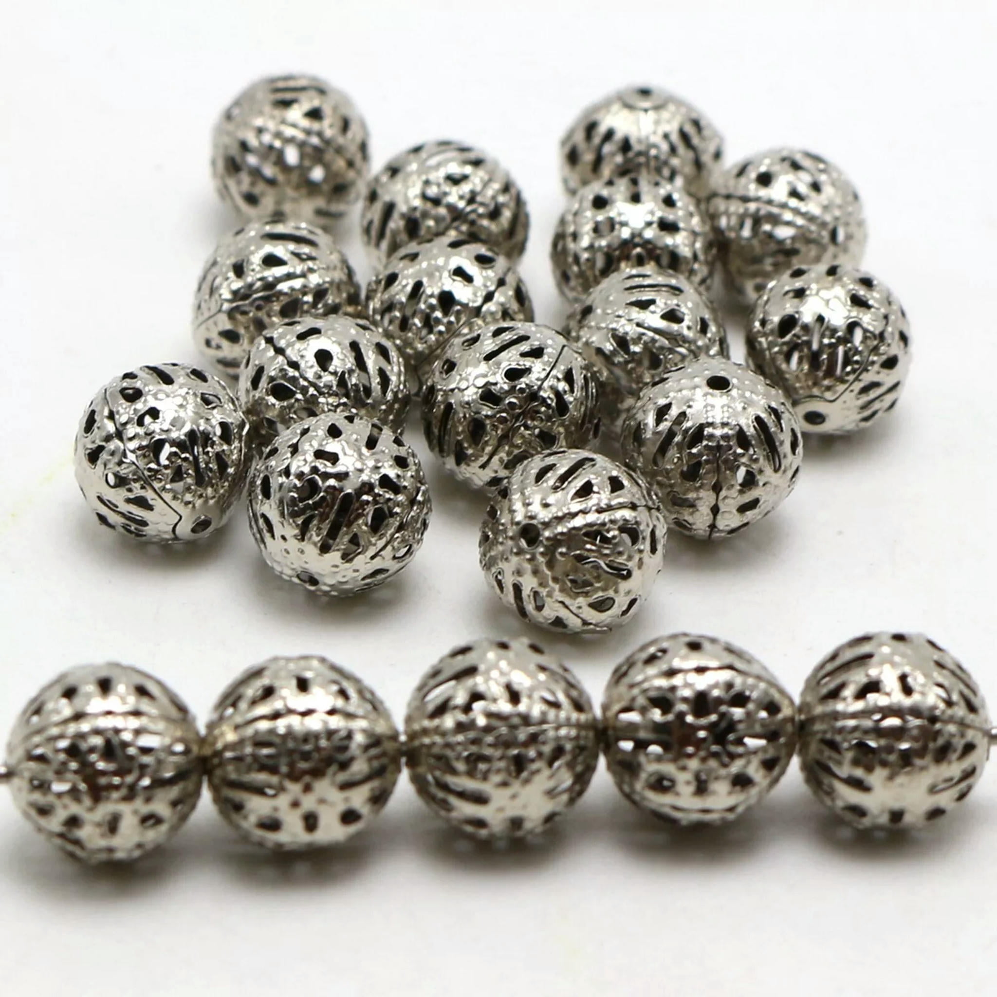 U8MO 200 Dull Silver Plated Metal Round Filigree Spacer Beads 8mm ...