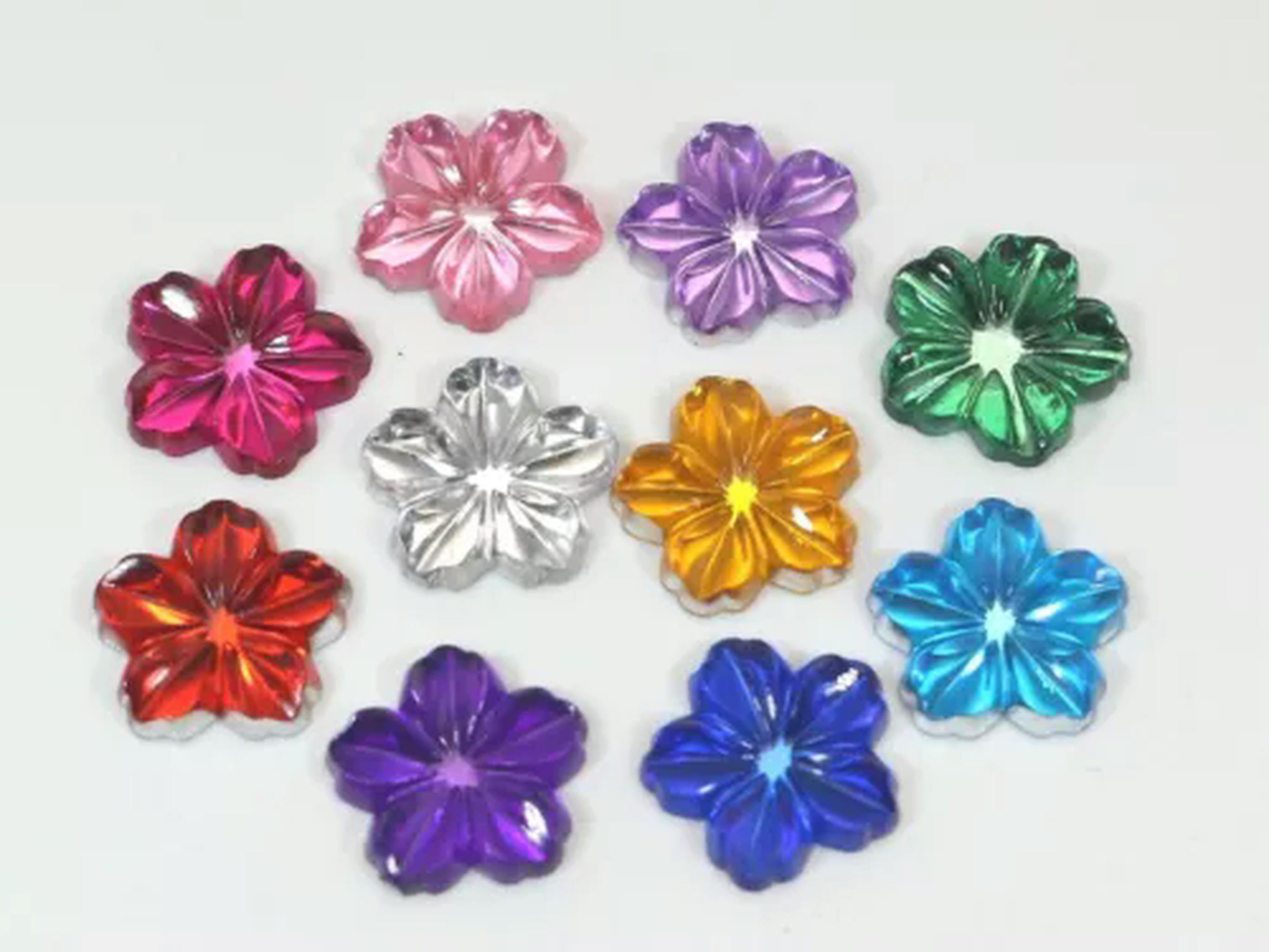 U8MO 200 Flatback Acrylic 3D Flower Rhinestone Gem Cabochons 13mm ...