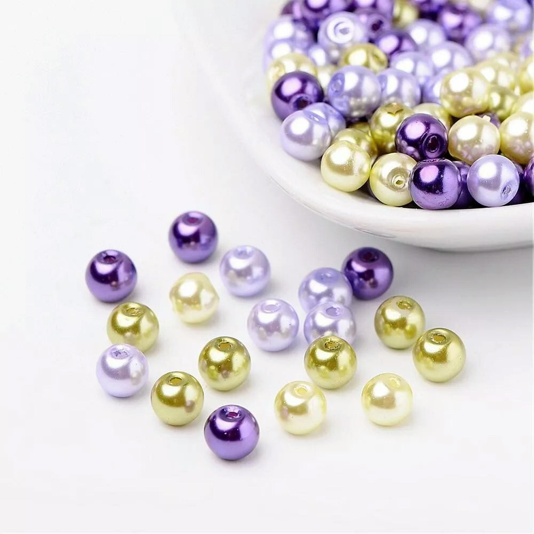 U8MO 200 Glass Pearl Beads 6mm Assorted Purple Gold Lot BULK Jewelry ...